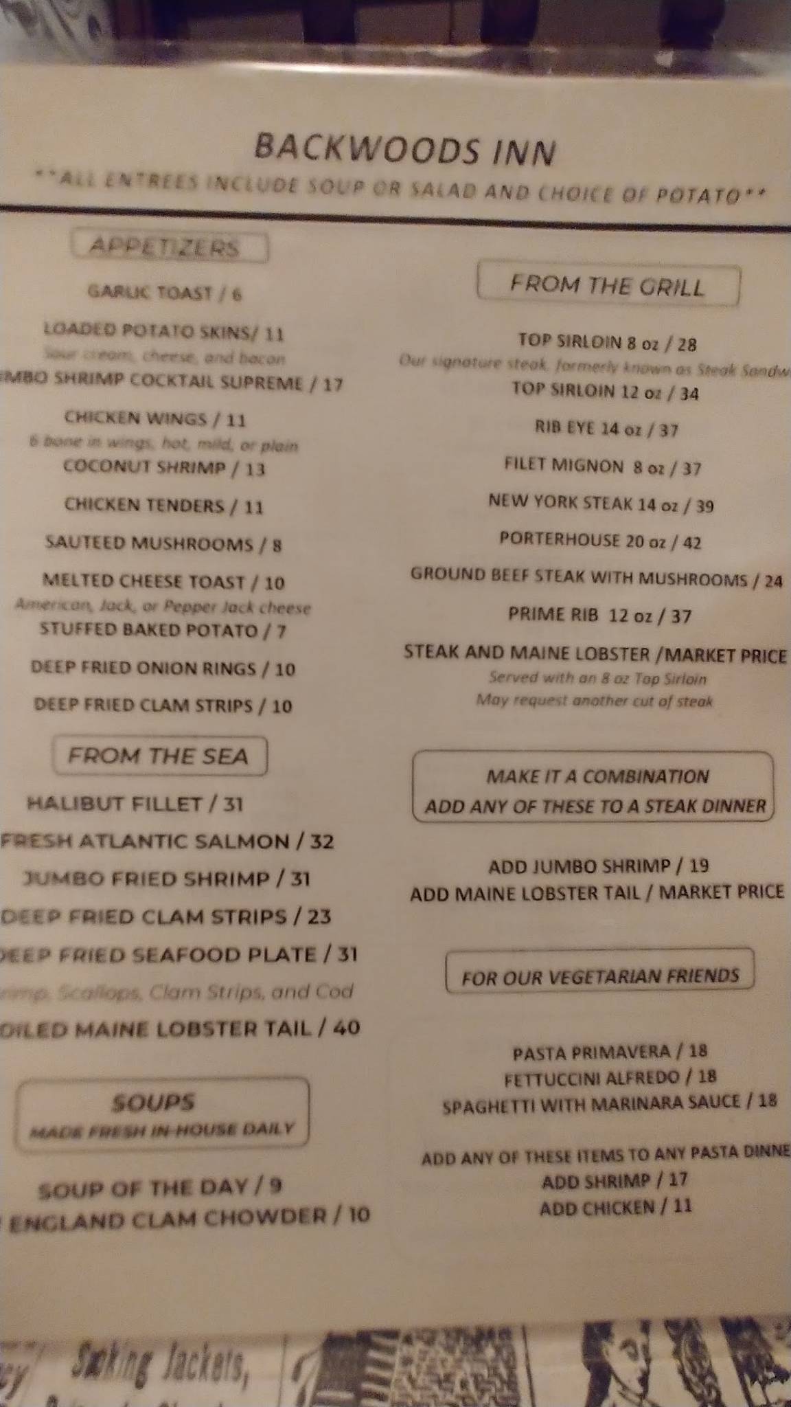 Menu at Backwoods Inn pub & bar, Santa Clarita