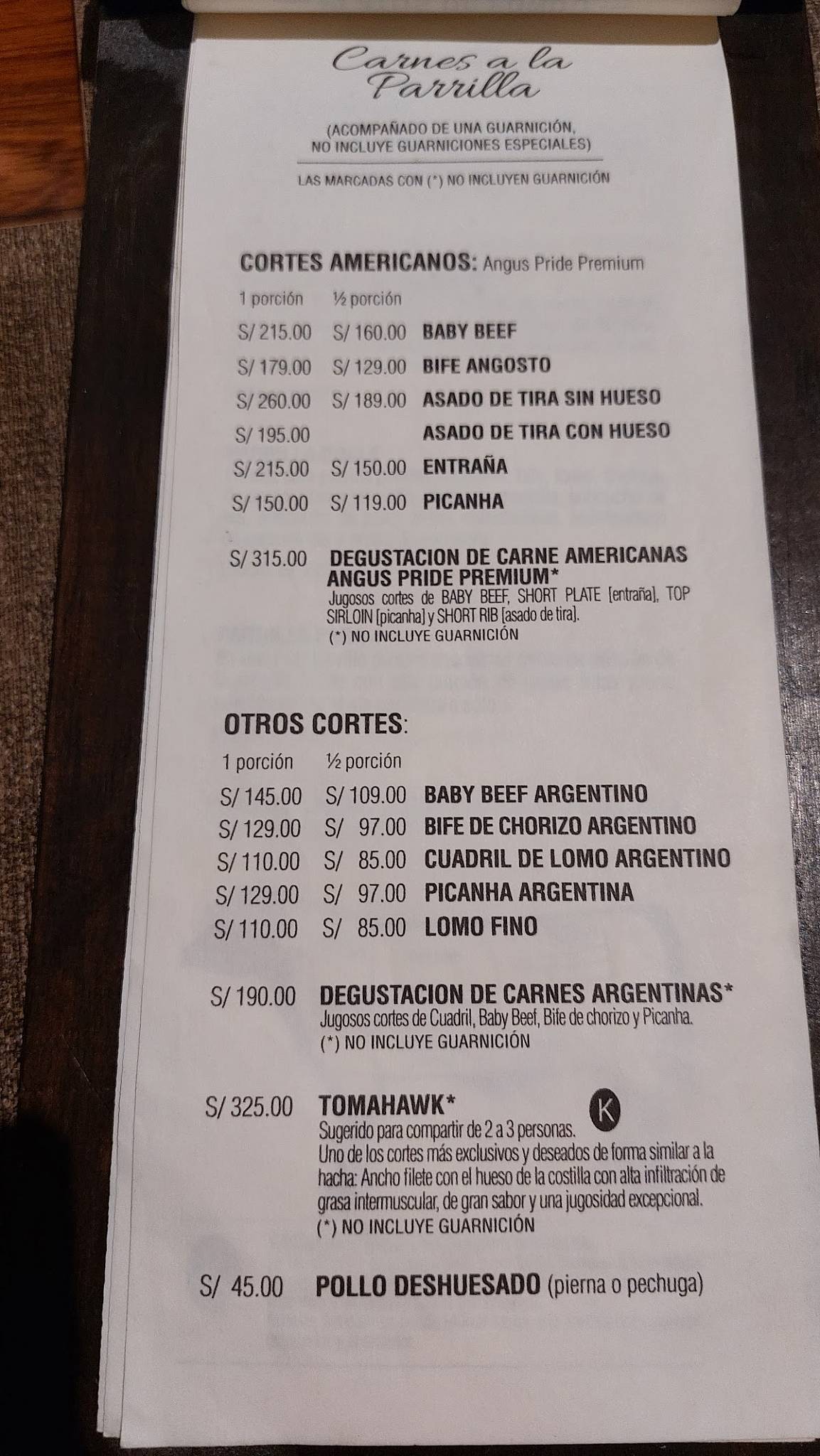 Carta del restaurante Baco y Vaca | San Isidro, Lima