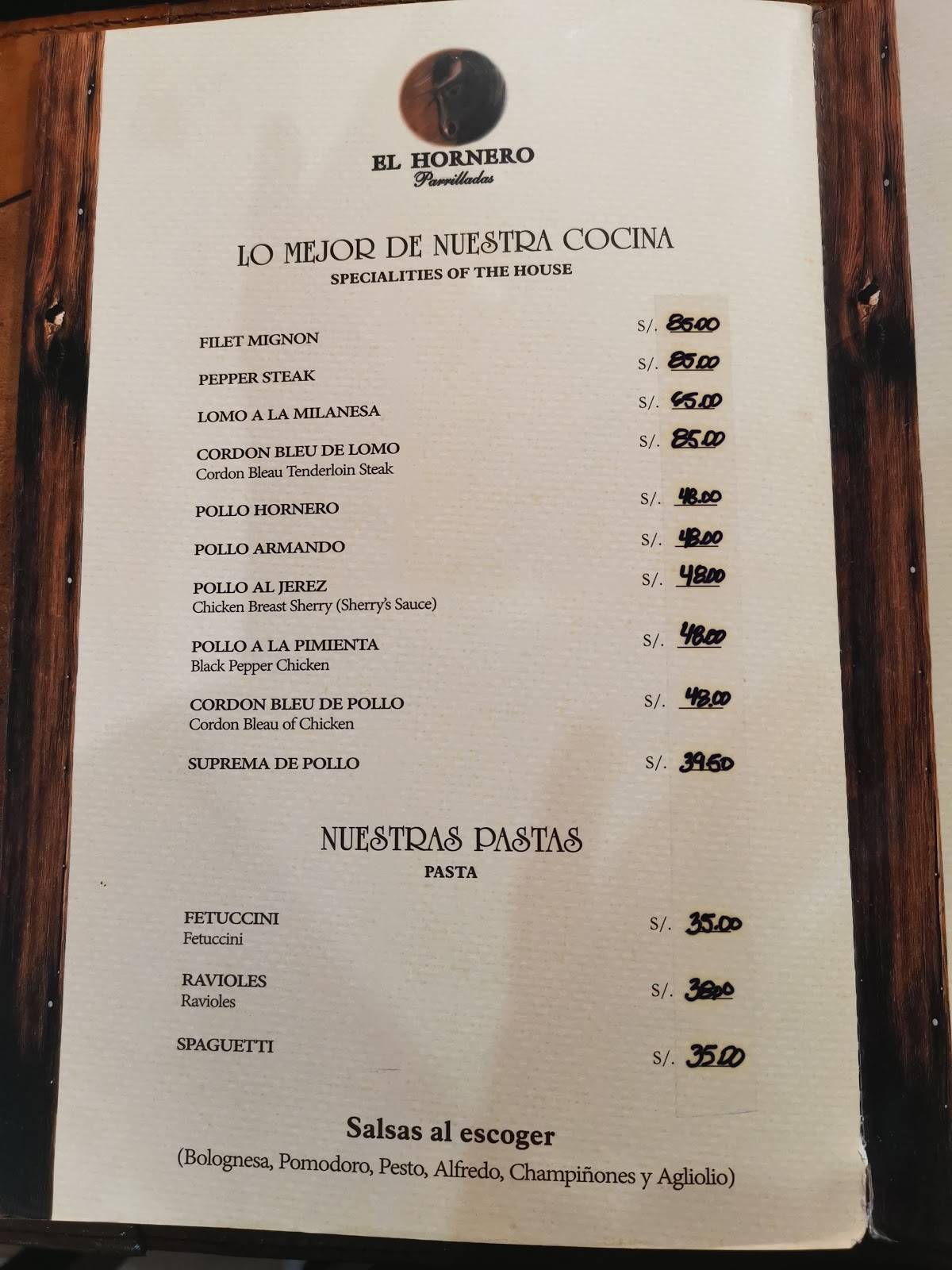 Carta del restaurante Baco y Vaca | San Isidro, Lima