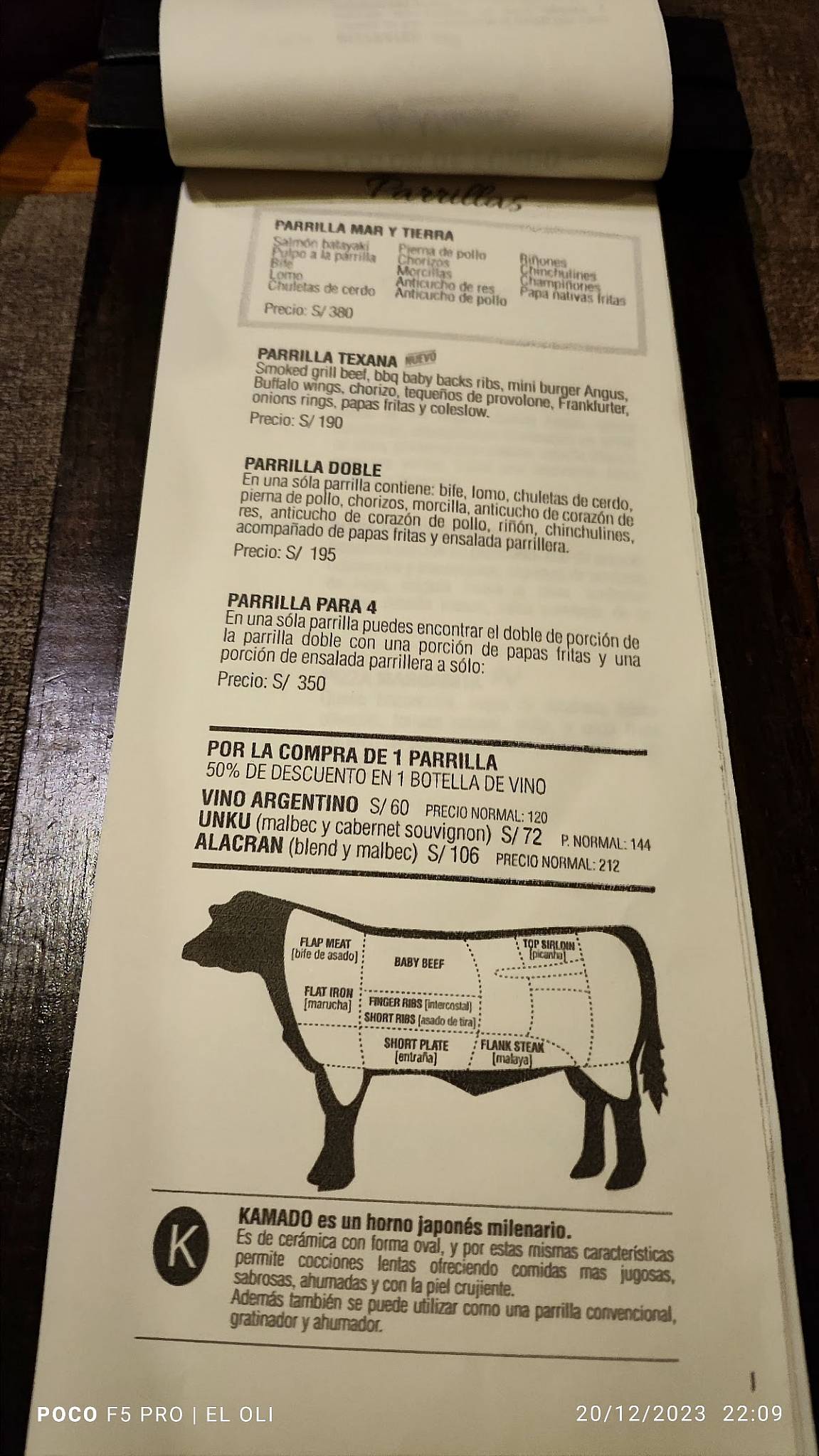 Carta del restaurante Baco y Vaca | San Isidro, Lima