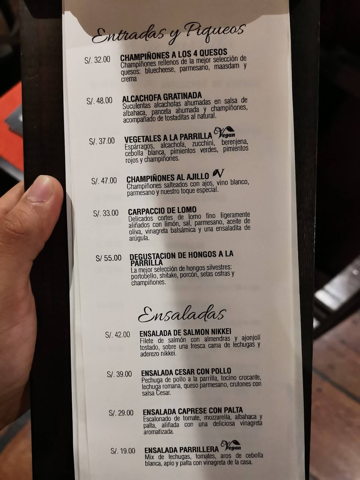 Carta del restaurante Baco y Vaca | San Isidro, Lima