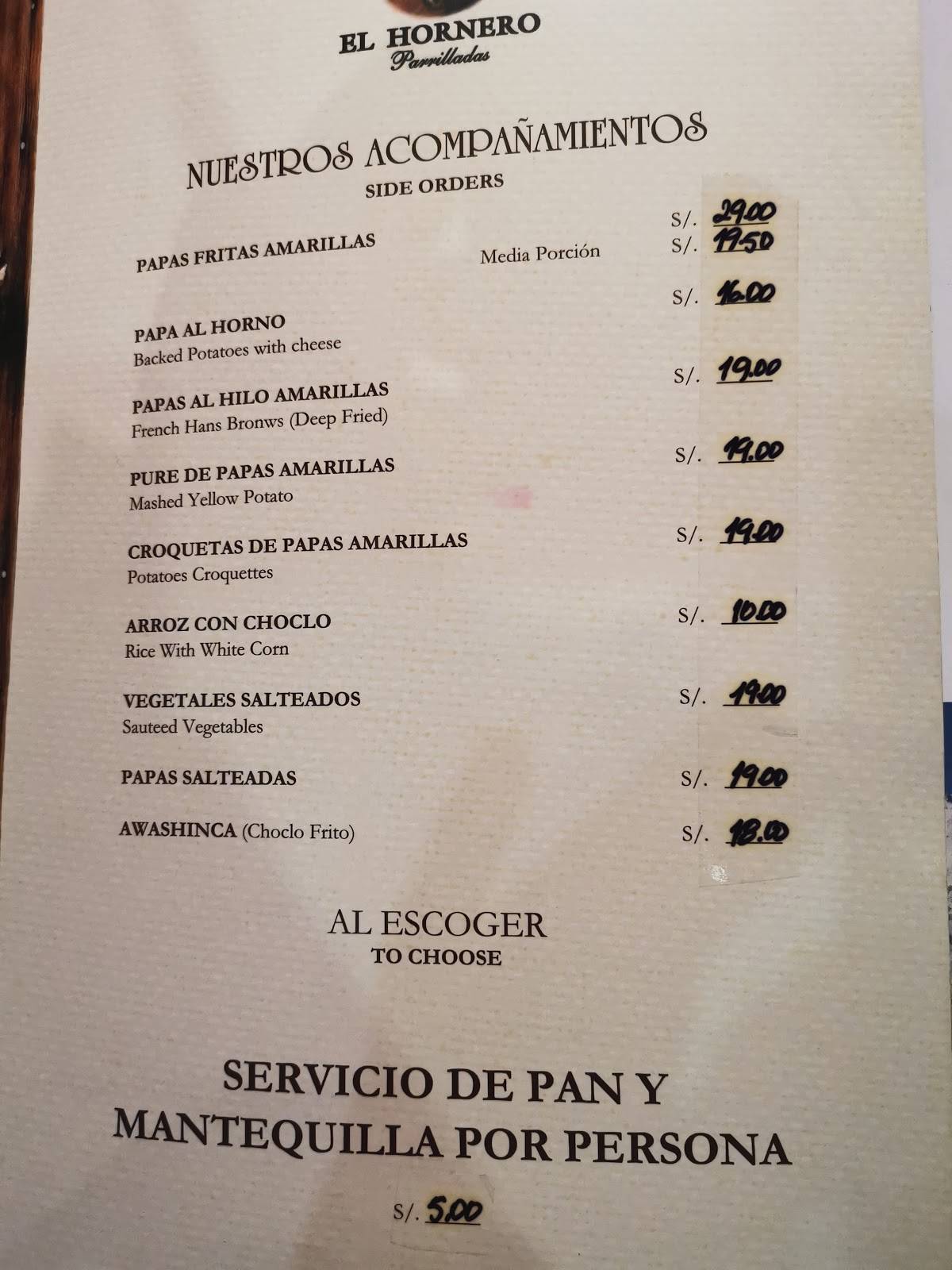 Carta del restaurante Baco y Vaca | San Isidro, Lima