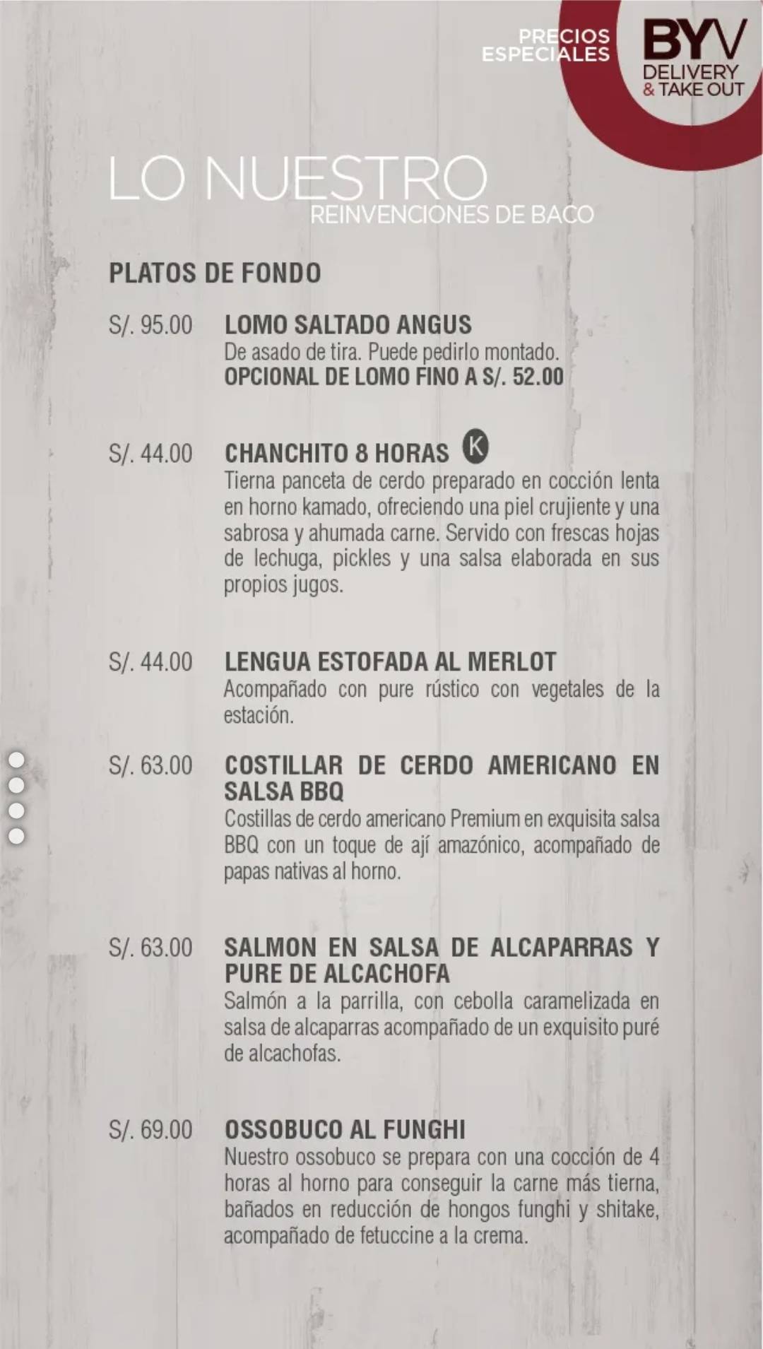Carta del restaurante Baco y Vaca | San Isidro, San Isidro