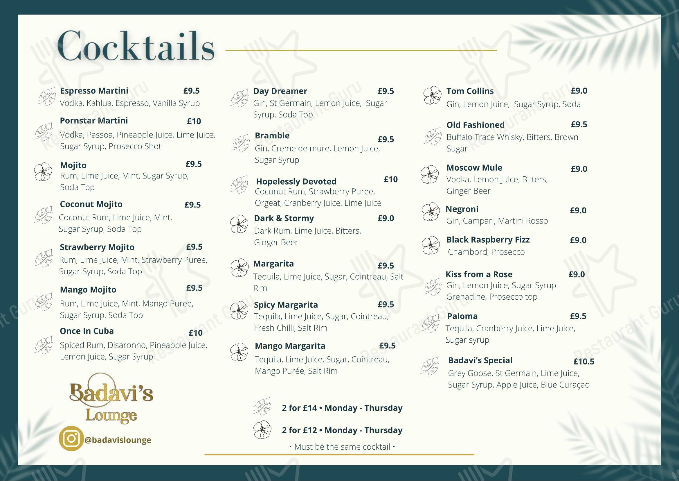 Menu at Badavis Lounge pub & bar, Exeter