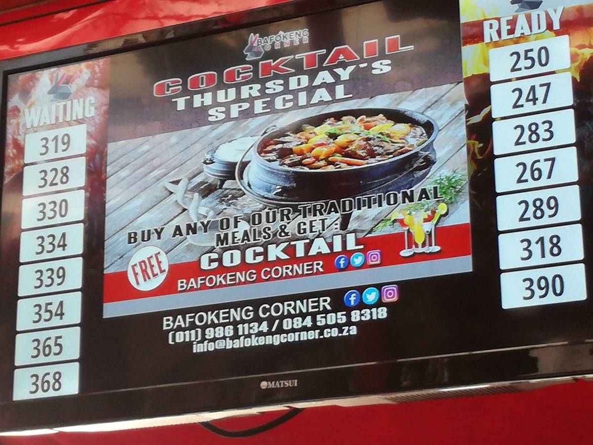 Menu at Bafokeng Corner pub & bar, Soweto