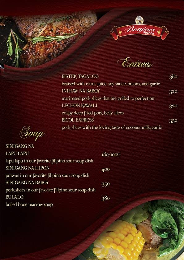 Menu at Bonjour Resto restaurant, Baguio
