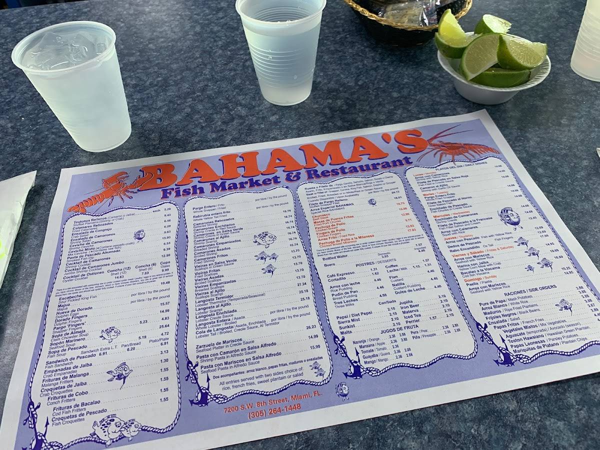 Menu at Bahamas Fish Market & Restaurant, Miami