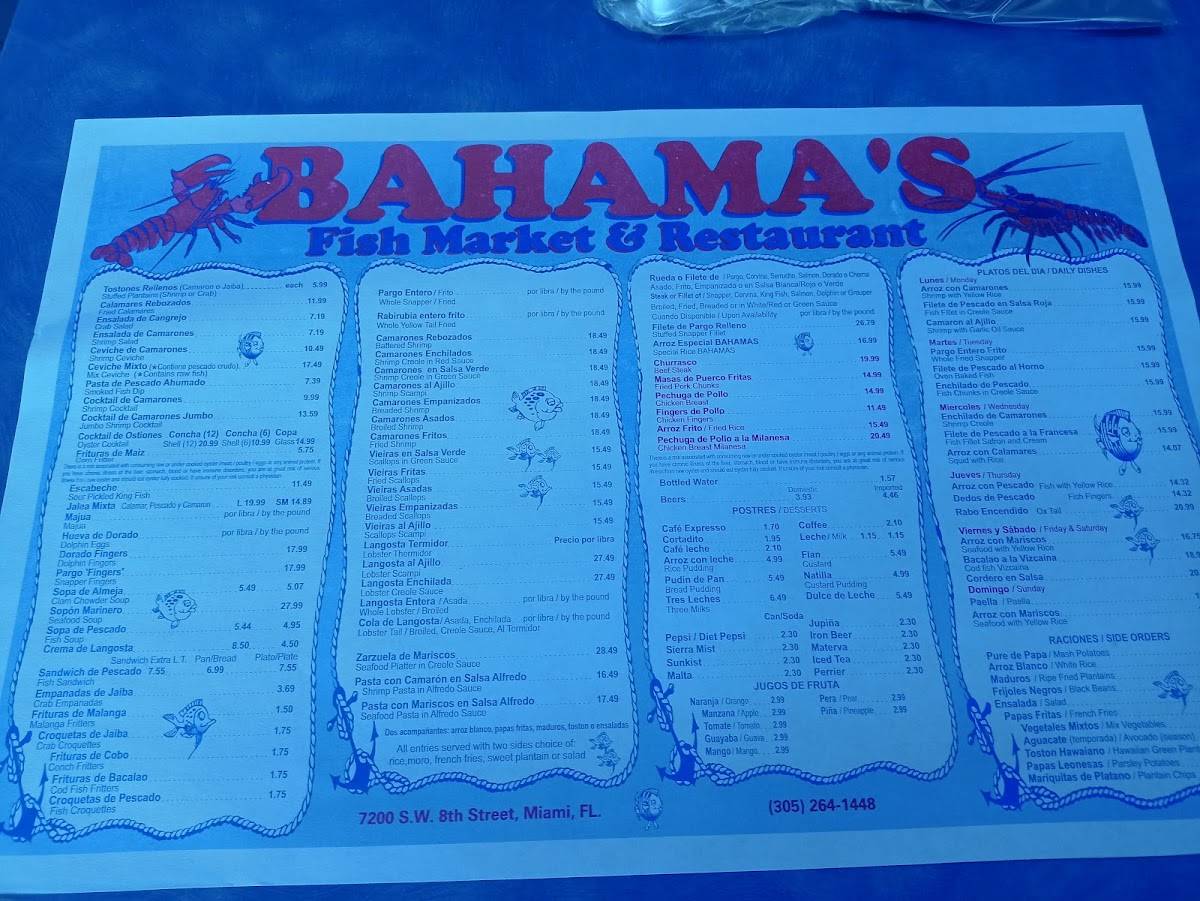 Menu at Bahamas Fish Market & Restaurant, Miami