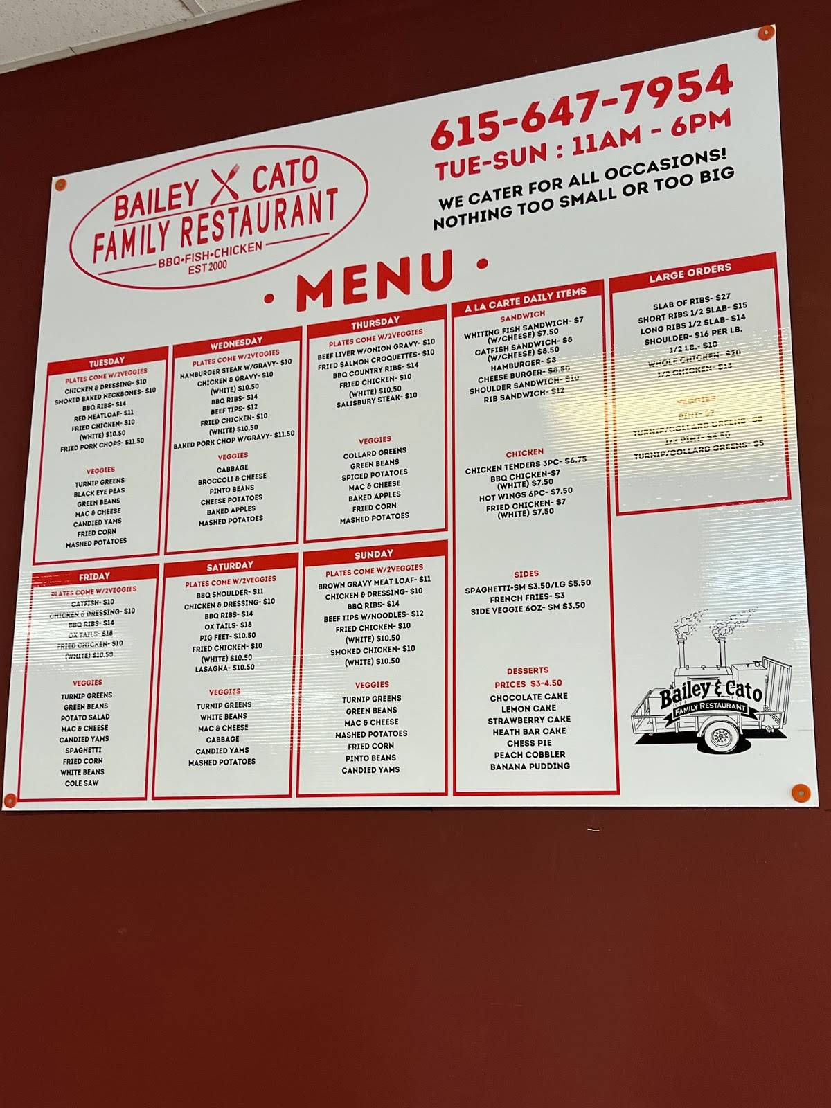 Menu at Bailey & Cato restaurant, Nashville, Gallatin Pike S