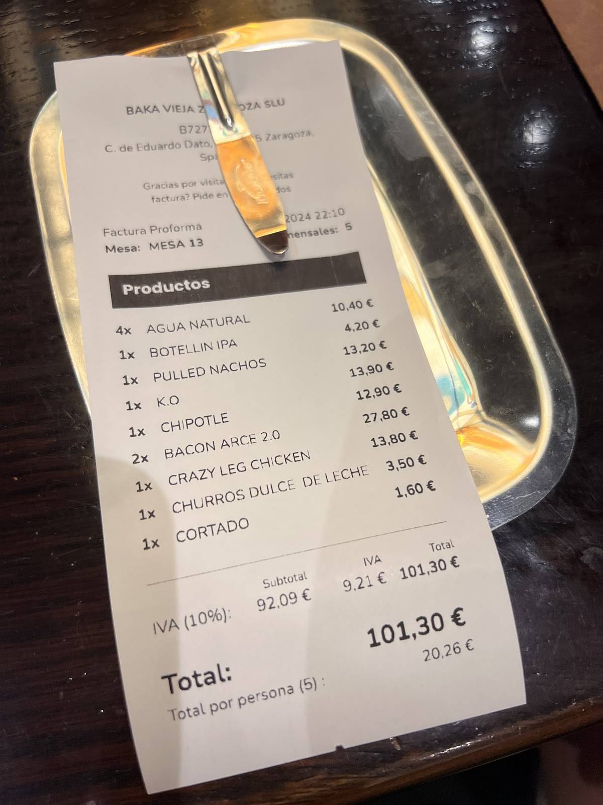 Carta del restaurante Baka Vieja Burger Shop, Zaragoza
