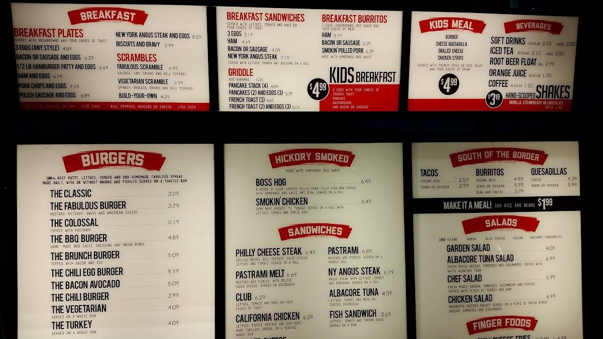 Menu at Fabulous Burgers restaurant, Bakersfield