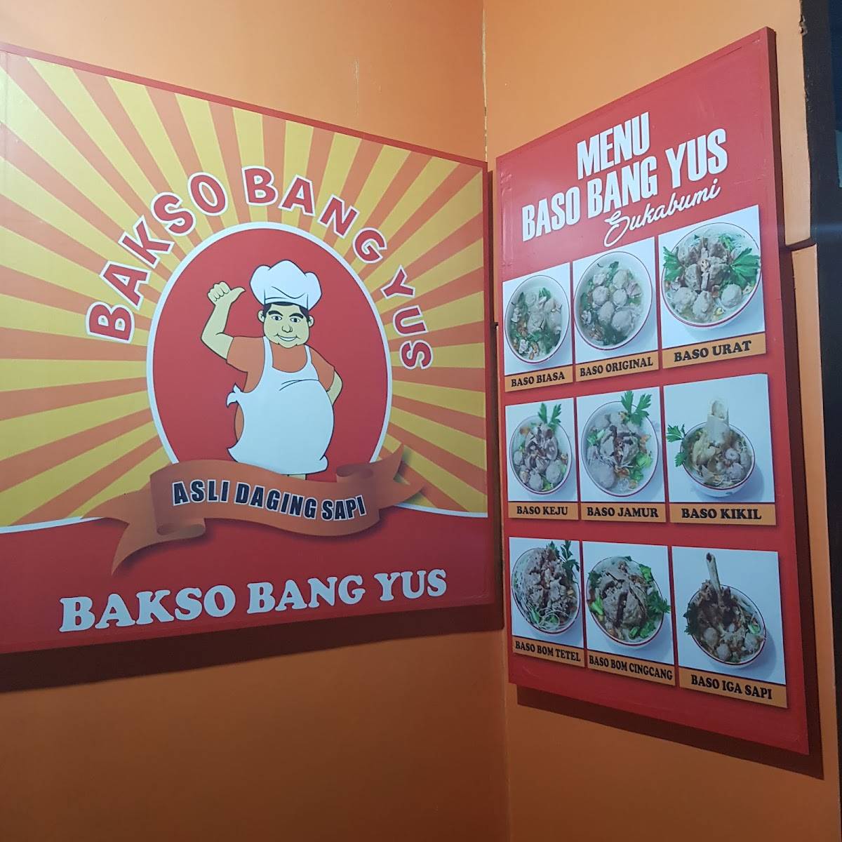 Menu at Bakso Bang Yus restaurant, Gunungjaya