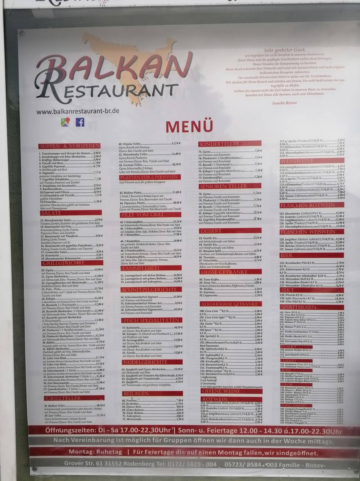 Speisekarte von Balkan Restaurant, Rodenberg