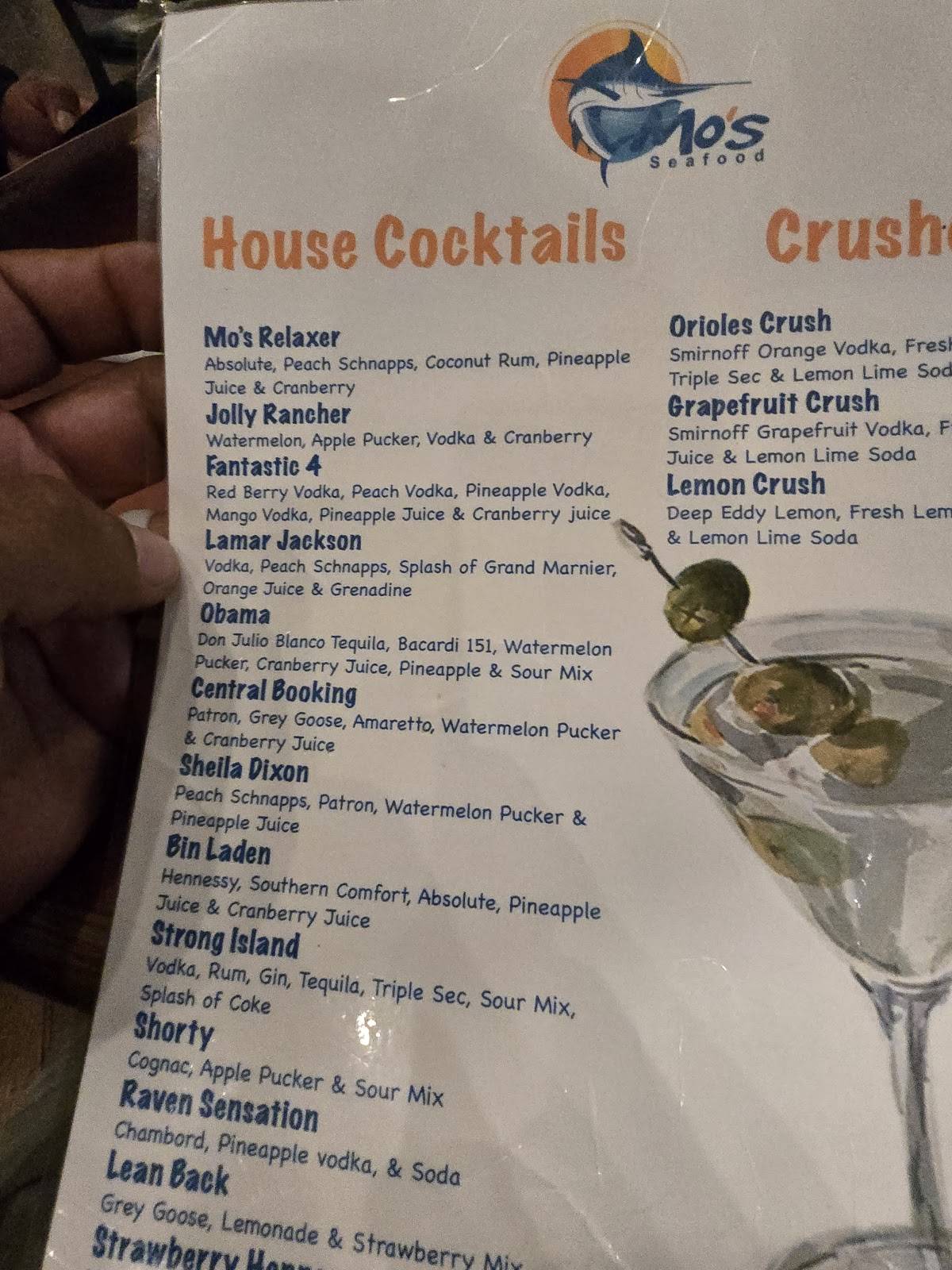 Menu at Mo's Seafood restaurant, Towson, E Joppa Rd