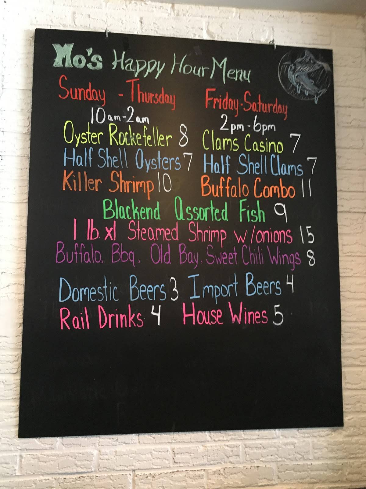 Menu at Mo's Seafood restaurant, Towson, E Joppa Rd