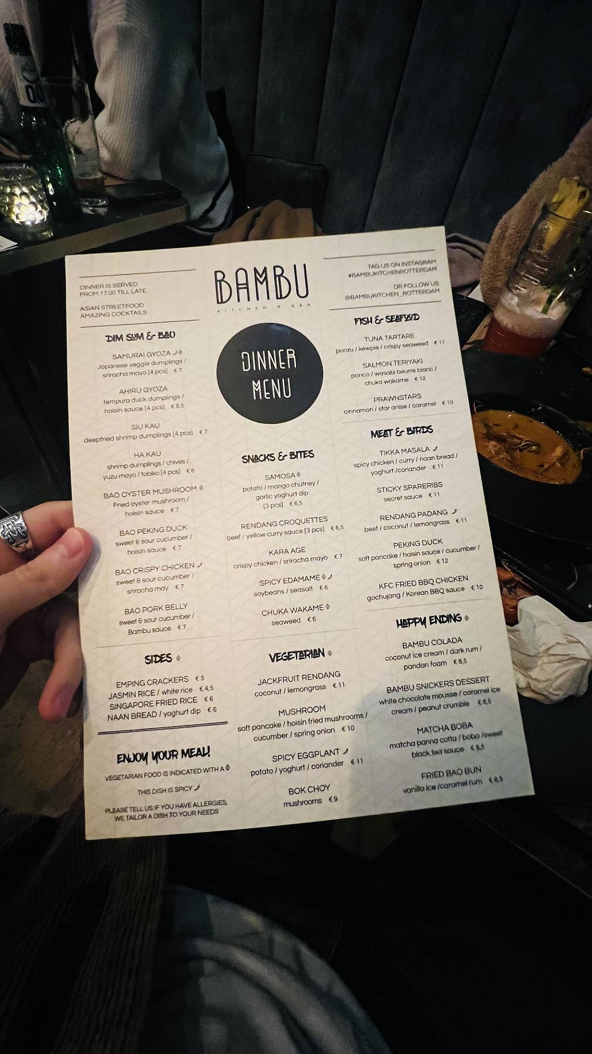 Menu au Bambu Kitchen & Bar, Rotterdam