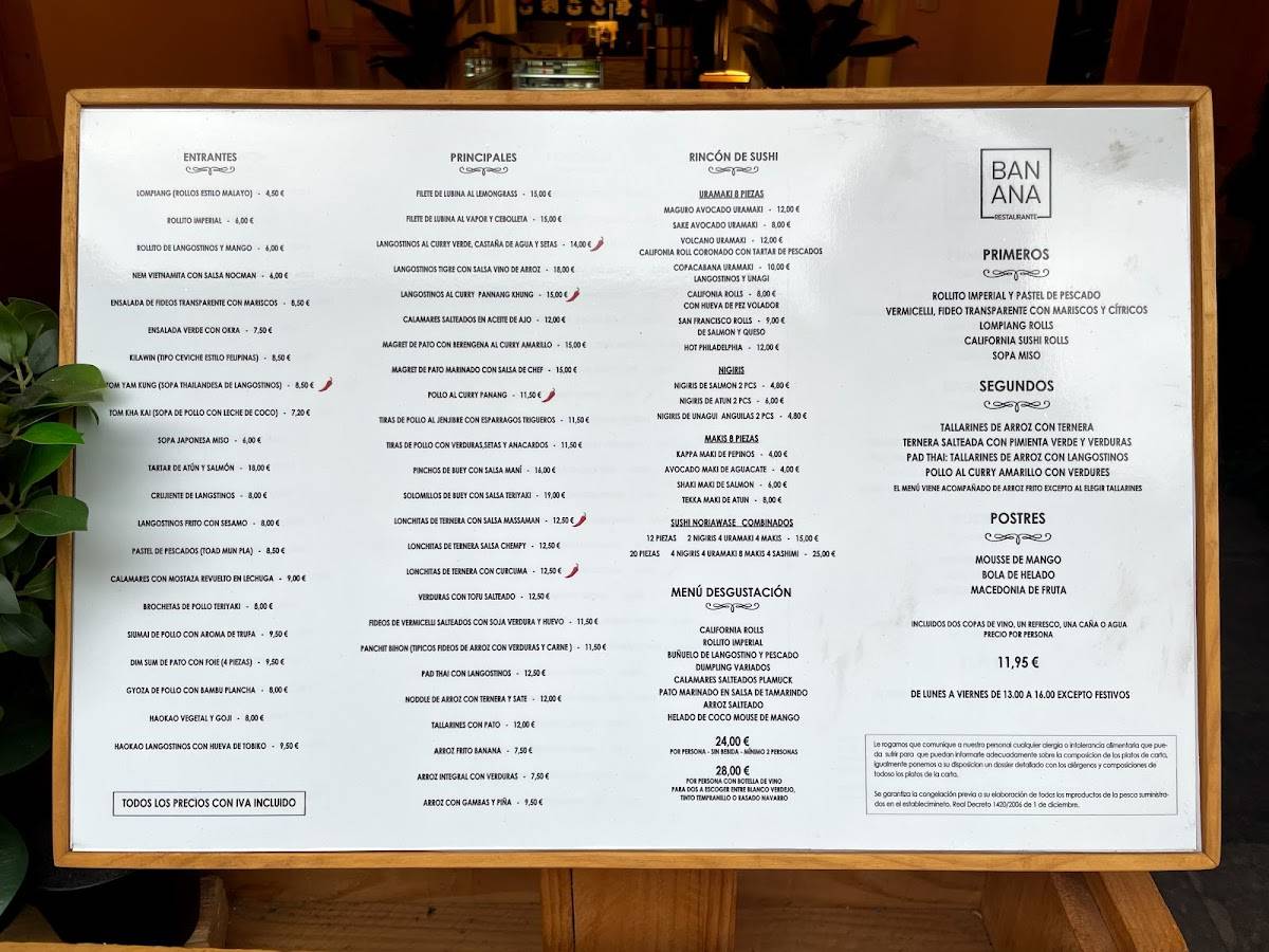 Menu at Banana Restaurante Bilbao, Bilbao