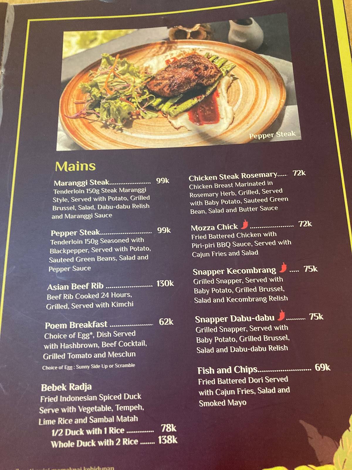 Carta de Poem Cafe and Resto Sumarecon Bandung, Bandung