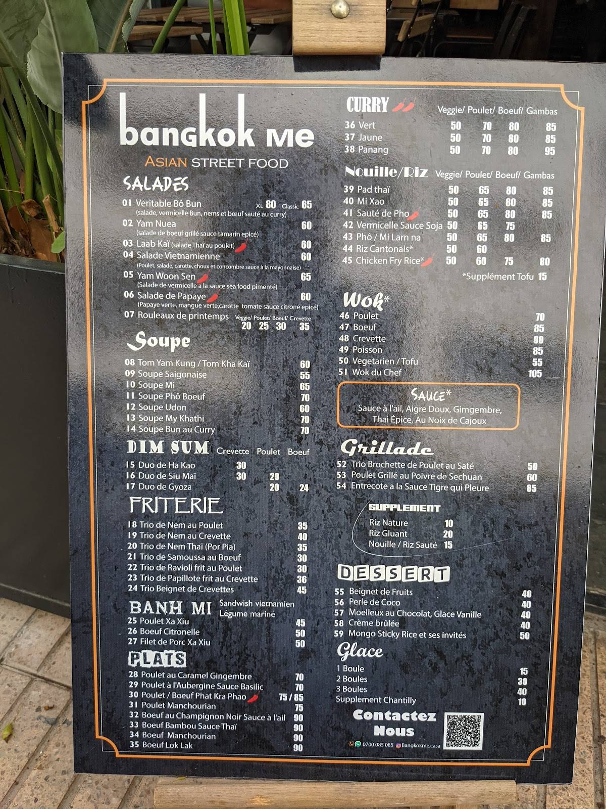Menu at Bangkok Me restaurant, Casablanca