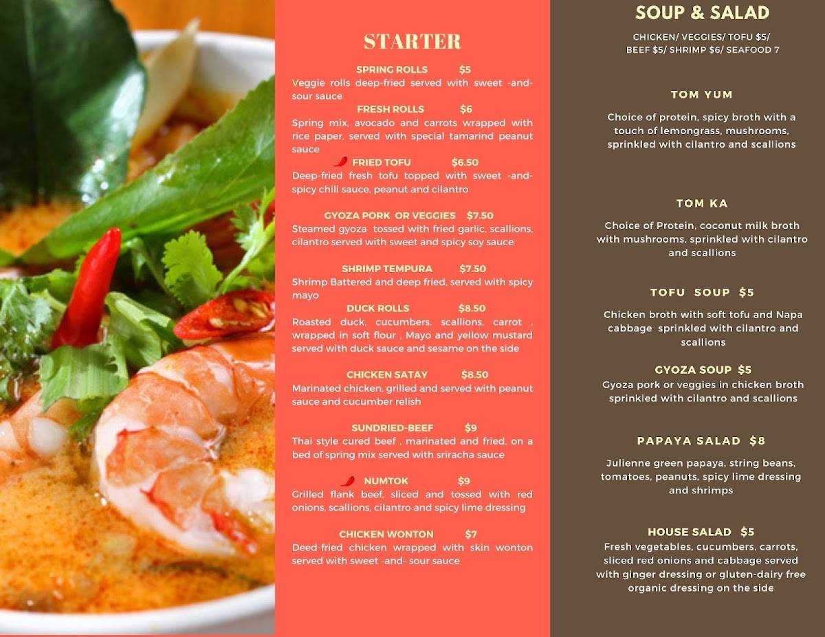 Menu at Bangkok Zone Thai - Maxican restaurant, Charlottesville
