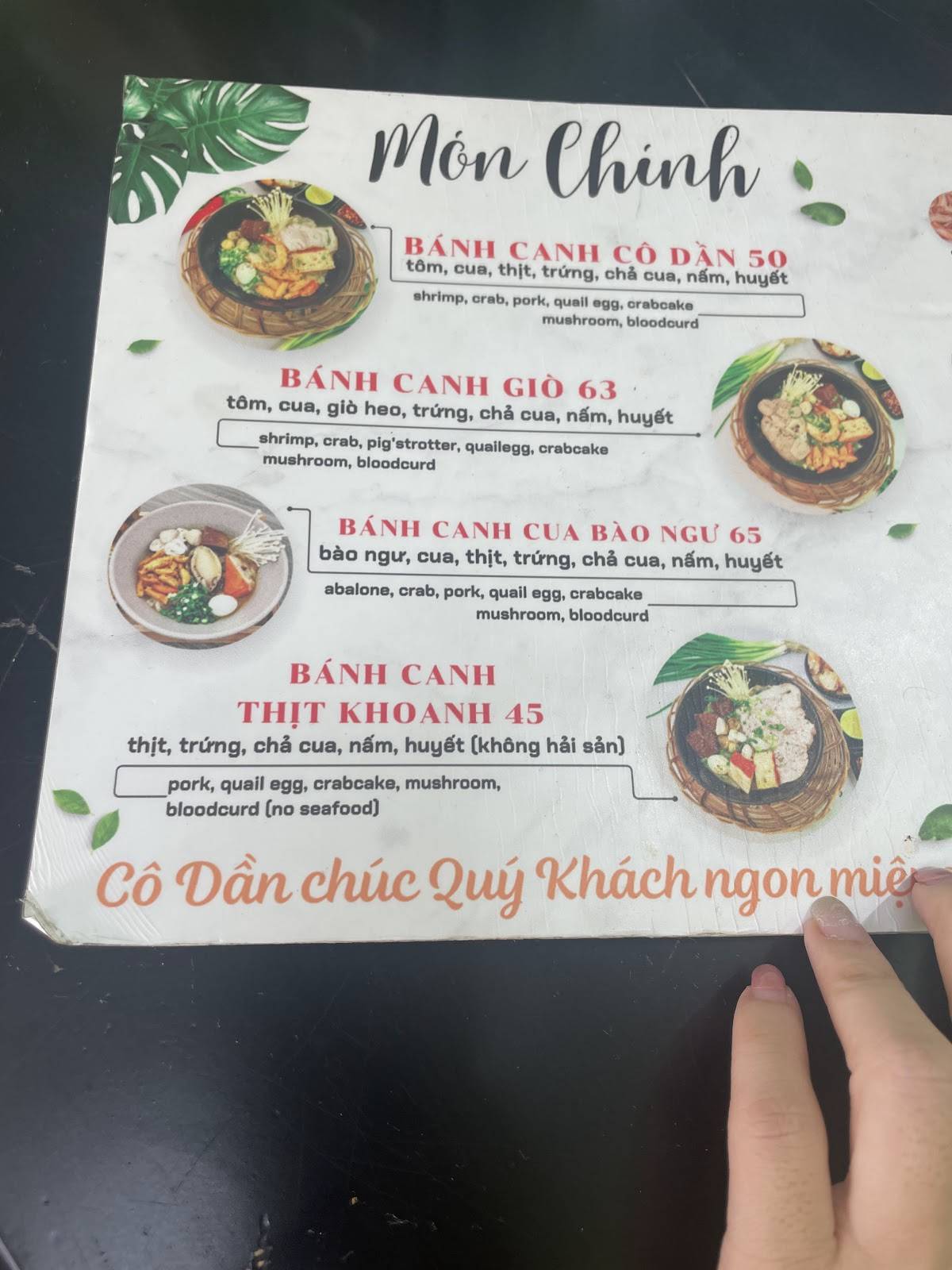 Menu at Bánh canh cua cô Dần - 179B Ngô Thị Thu Minh - Tân Bình ...