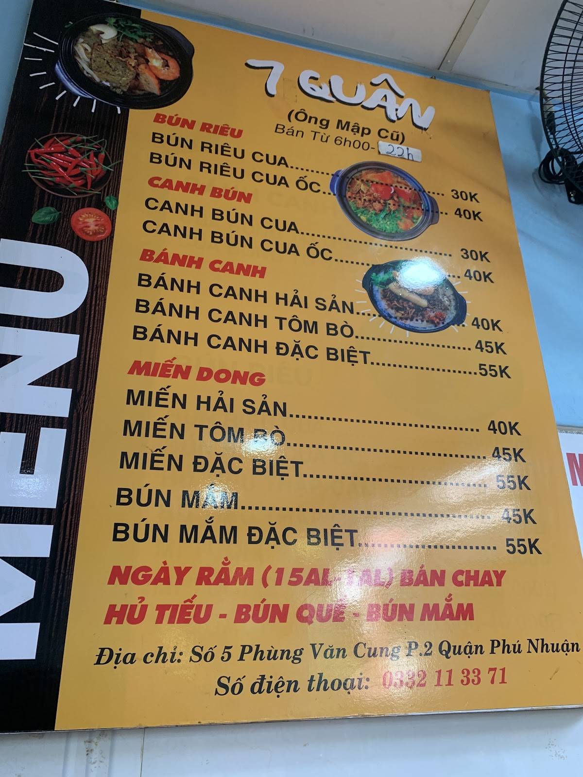Carta del restaurante Bánh canh cua đồng - 7 Quân, Ciudad Ho Chi Minh ...