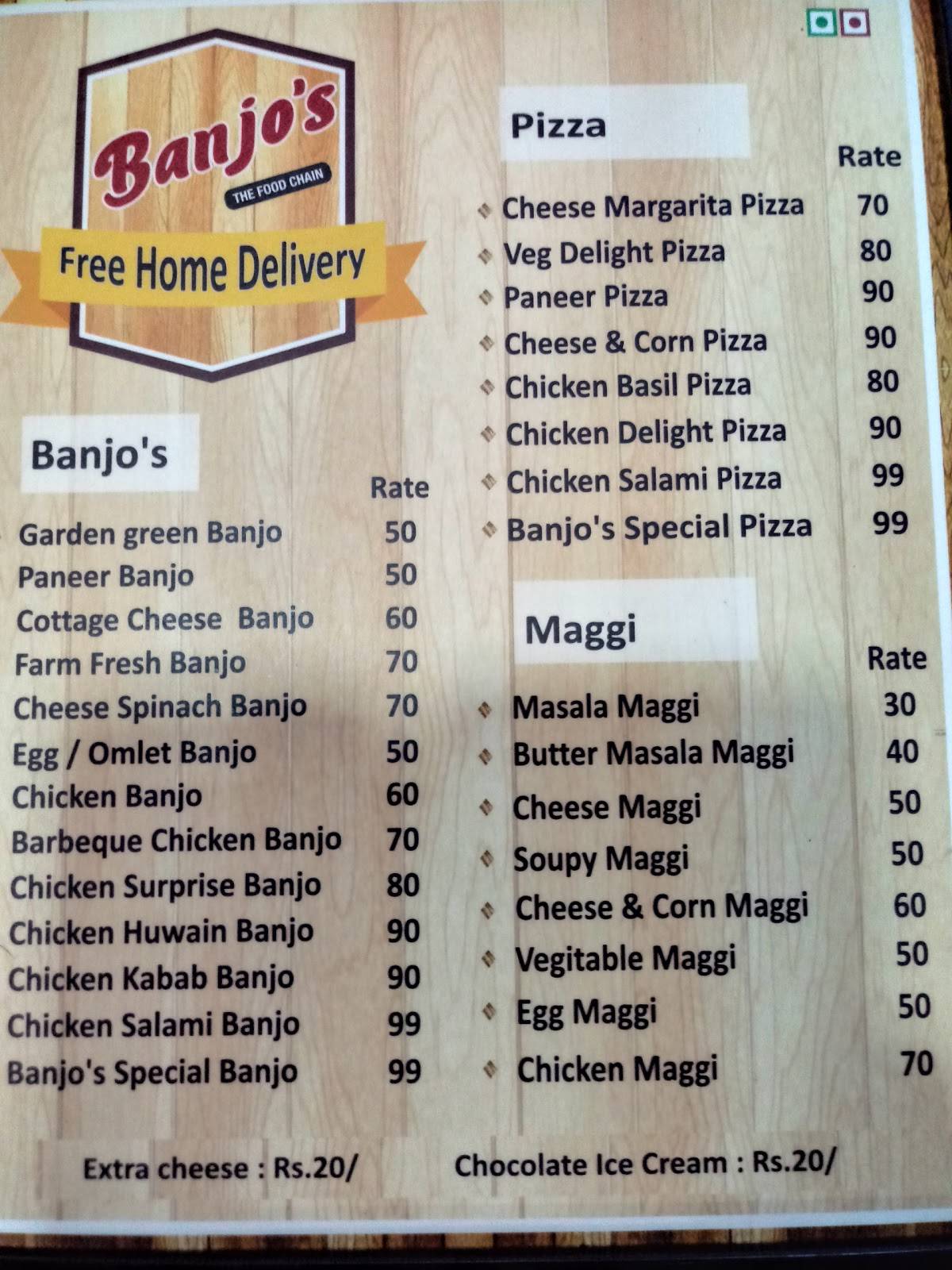 Menu at Banjo's The Food Chain Best fast food in nashik Pizza Burger ...