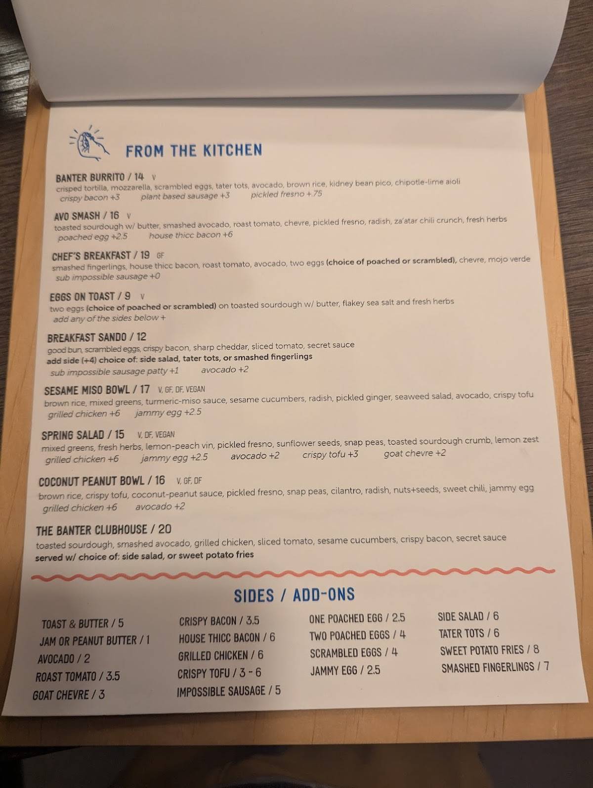 Menu at Banter pub & bar, Bellingham, 114 Prospect St