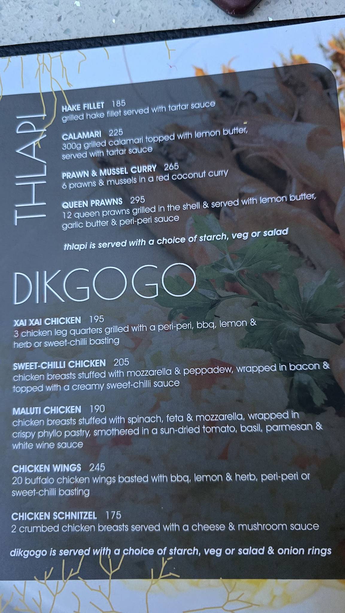 Menu at Baobab Cafe & Grill, Pretoria, Menlyn Shopping Centre