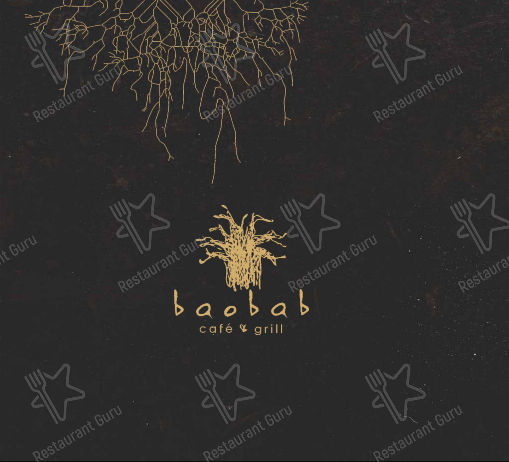 Menu at Baobab Cafe & Grill, Pretoria, Menlyn Shopping Centre