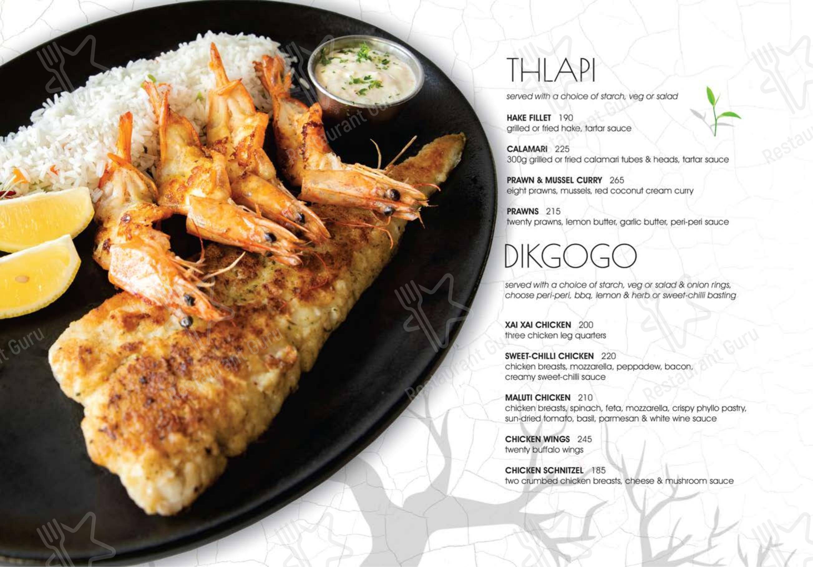 Menu at Baobab Cafe & Grill, Pretoria, Menlyn Shopping Centre