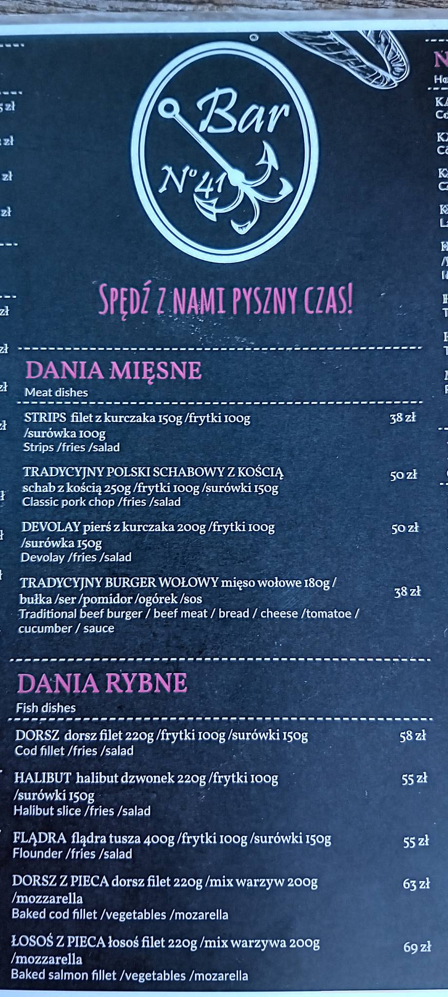 Menu at Bar 41, Gdańsk