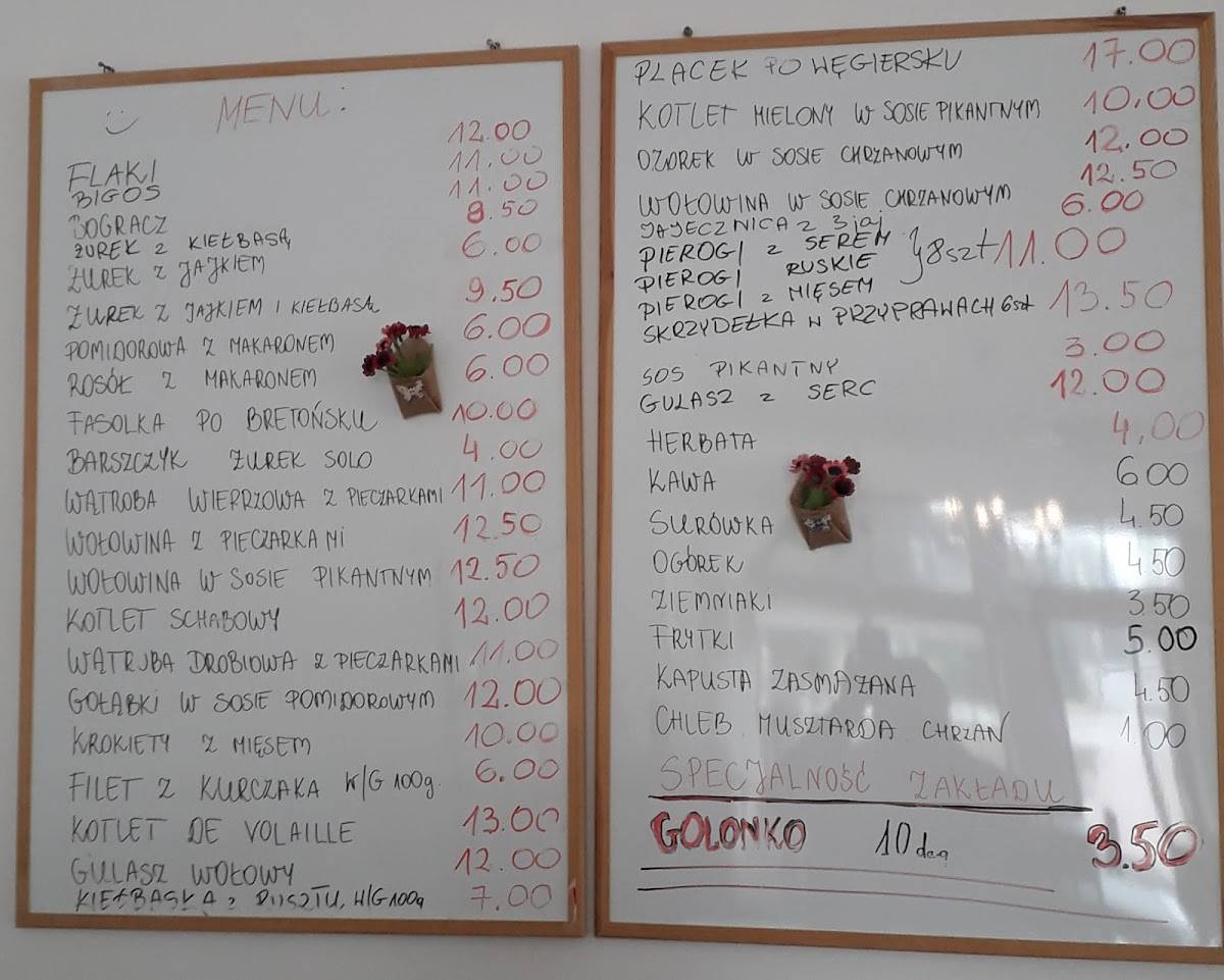 Menu at Bar Barbara, Olkusz