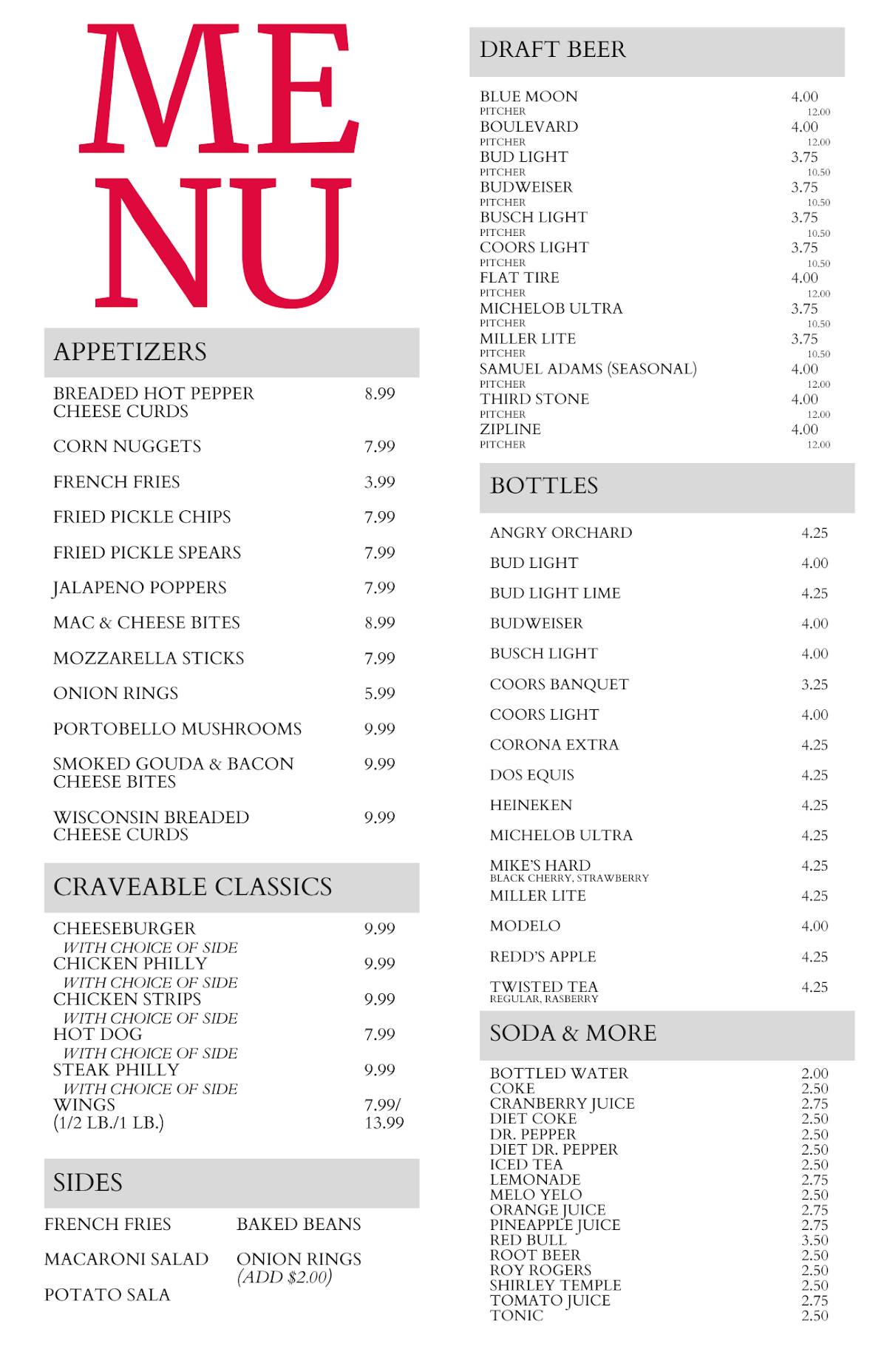 Menu at Bar Box Billiards, Grand Island