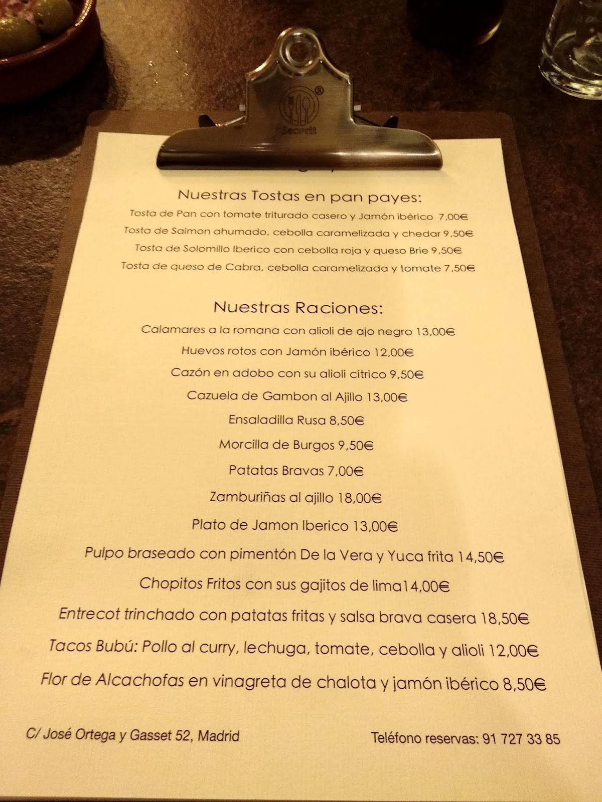 Carta de Bar Creperie Bubú, Madrid