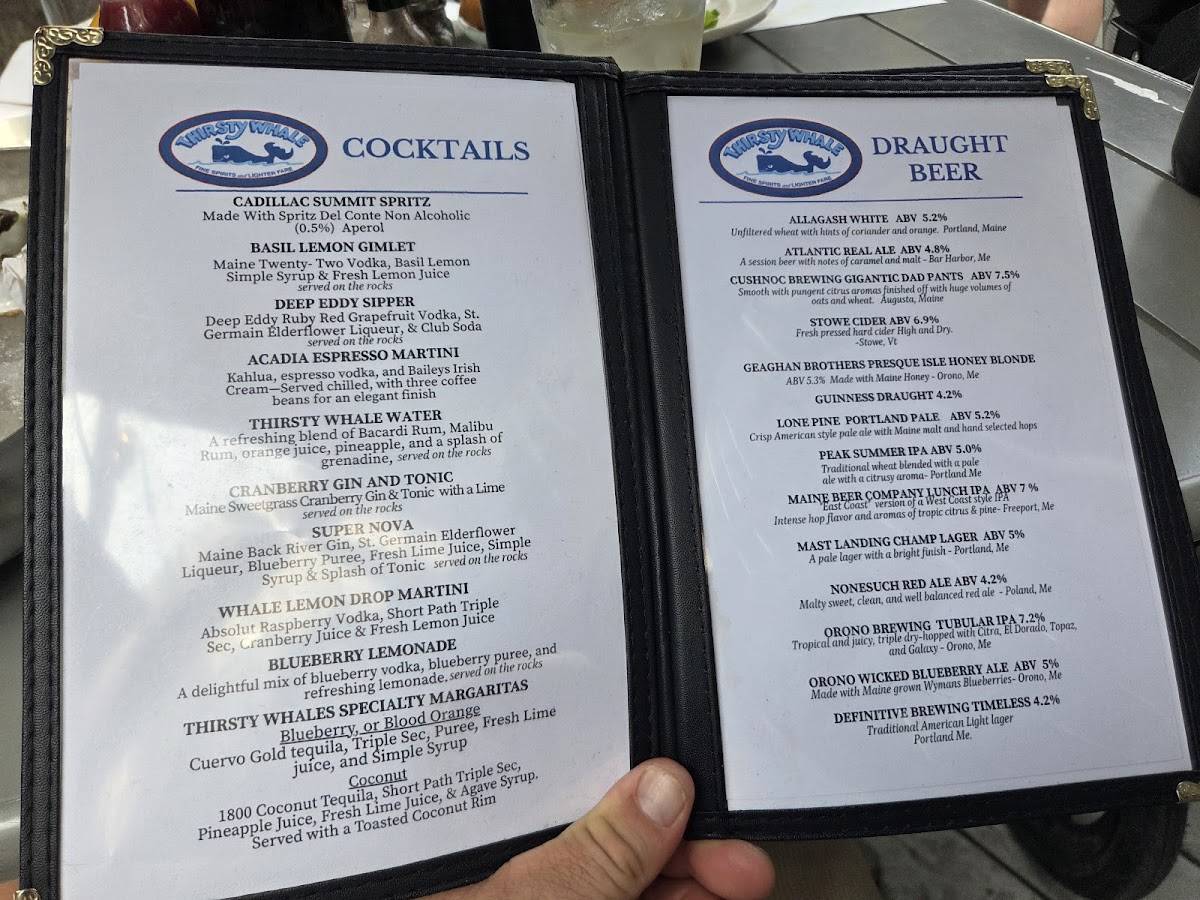 Menu at Thirsty Whale Tavern pub & bar, Bar Harbor