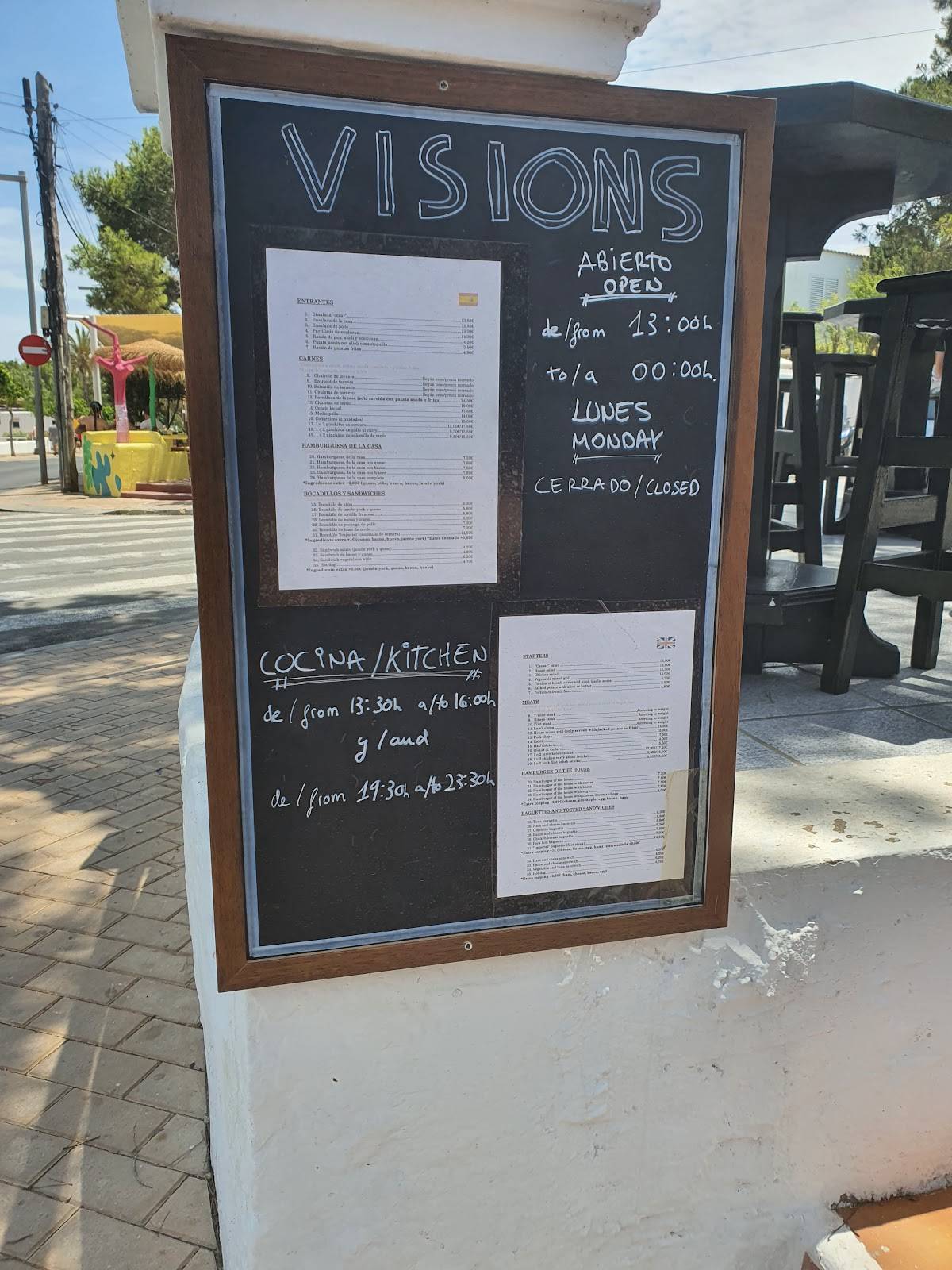 Carta de Bar Restaurant Visions, Sant Antoni de Portmany