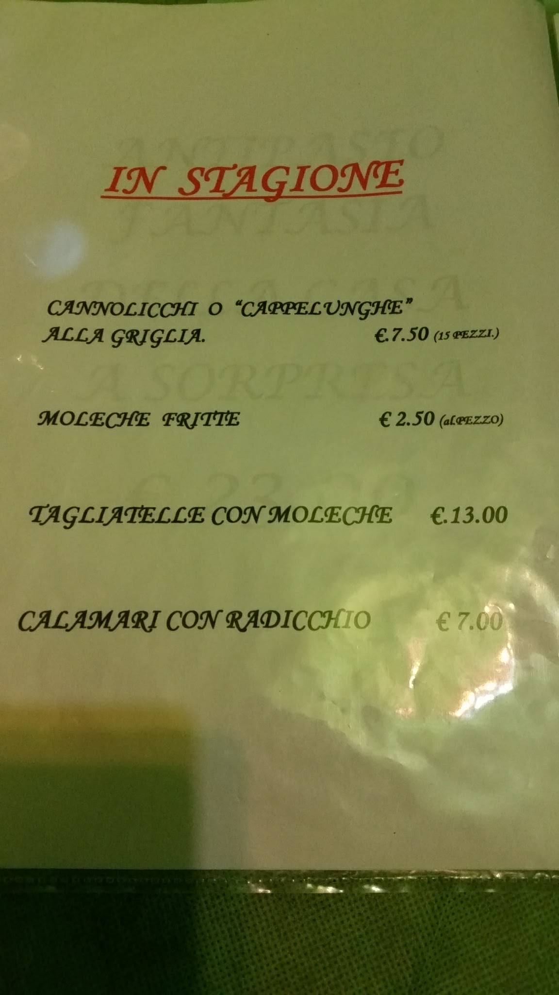 Menu da Bar Trattoria Il Pescatore, Gnocca