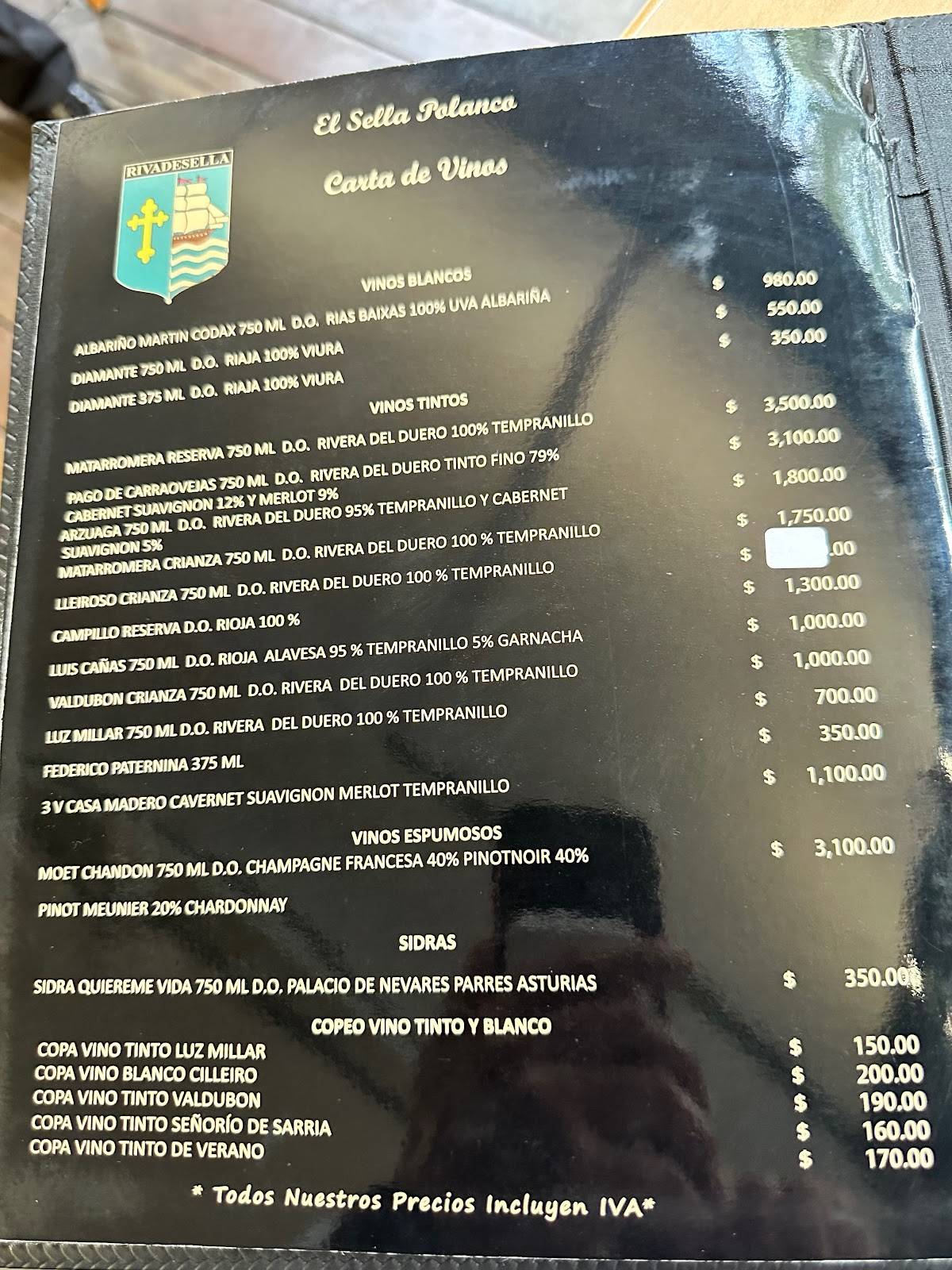 Carta de Bar el Sella Polanco, Ciudad López Mateos