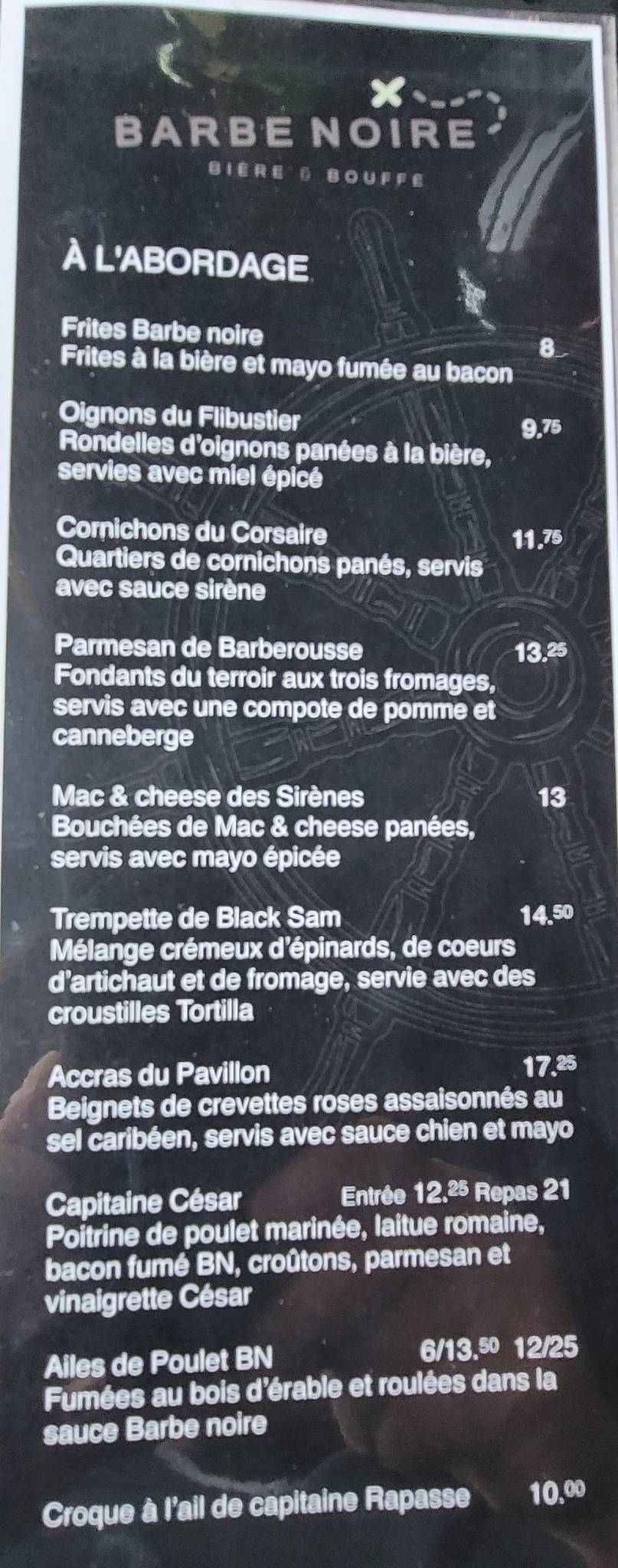 Menu au Barbe Noire Bière & Bouffe, Alma