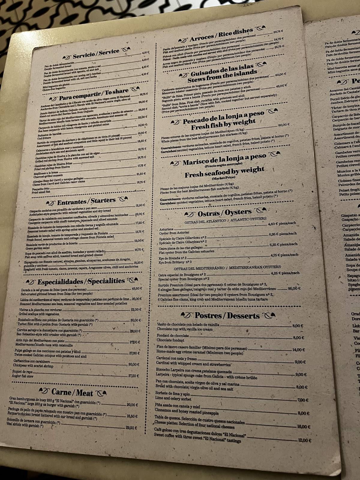 Menu at El Nacional Barcelona, Barcelona, Pg. de Gràcia