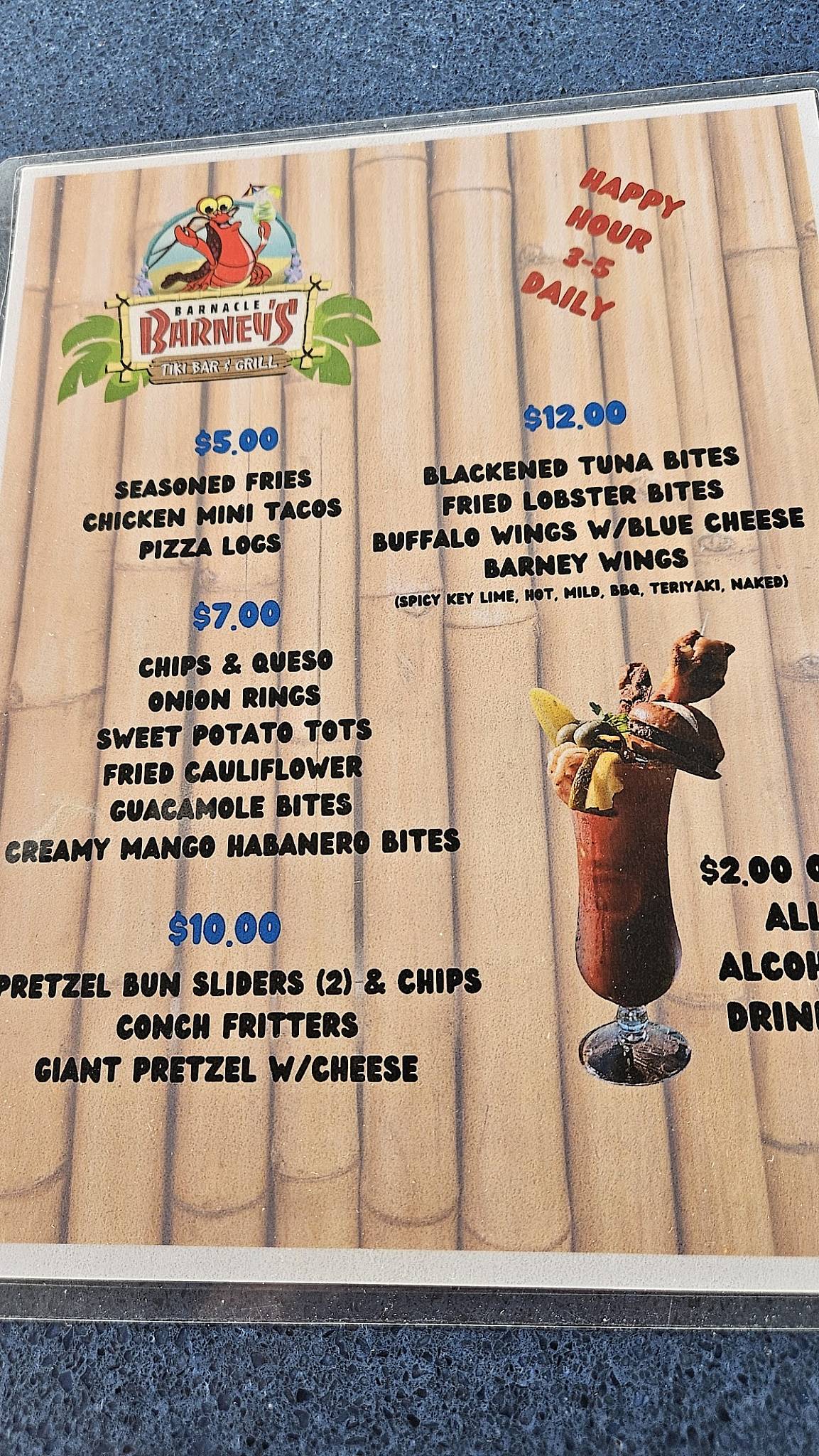 Menu at Barnacle Barney's Tiki Bar and Grill, Marathon