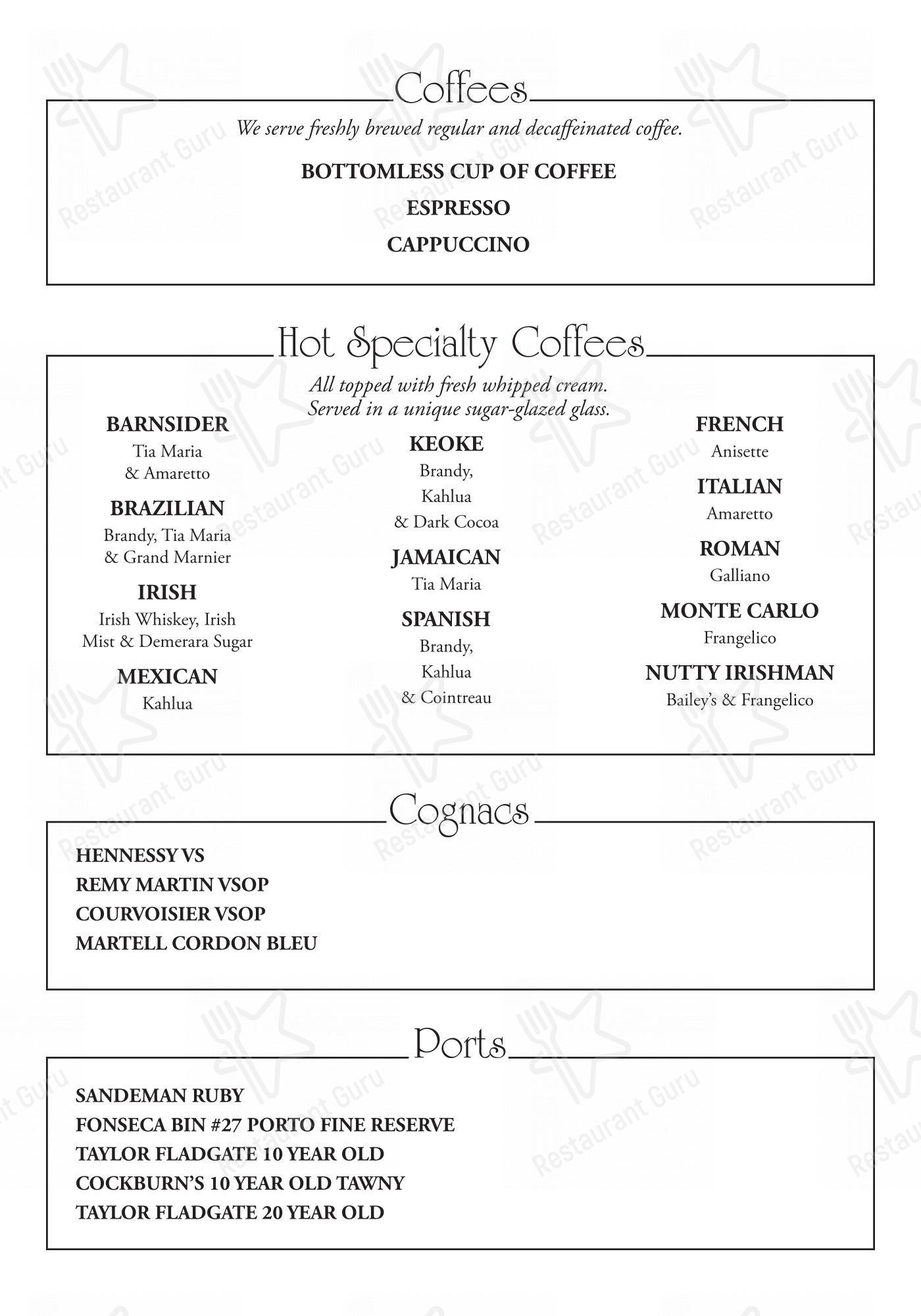 Menu at Barnsider, Colonie