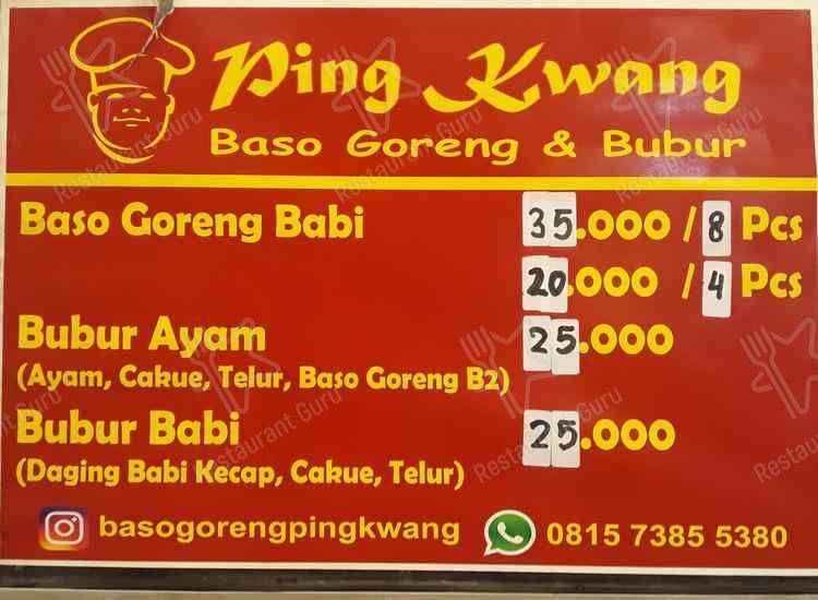 Menu at Baso Goreng Babi Ping Kwang cafeteria, Bandung