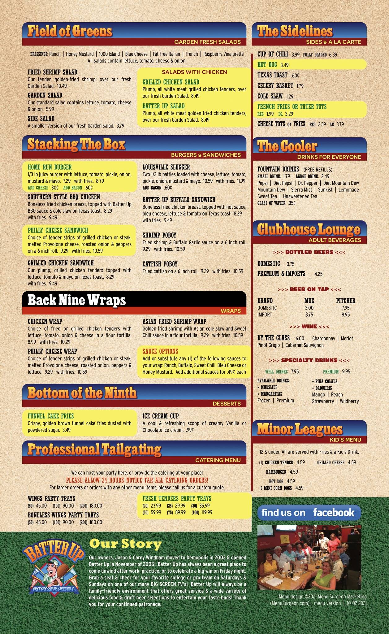 Menu at Batter Up Sports Bar and Grill, Demopolis