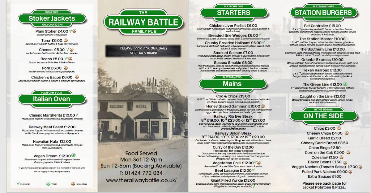 Menu at The Railway Country Pub, Battle