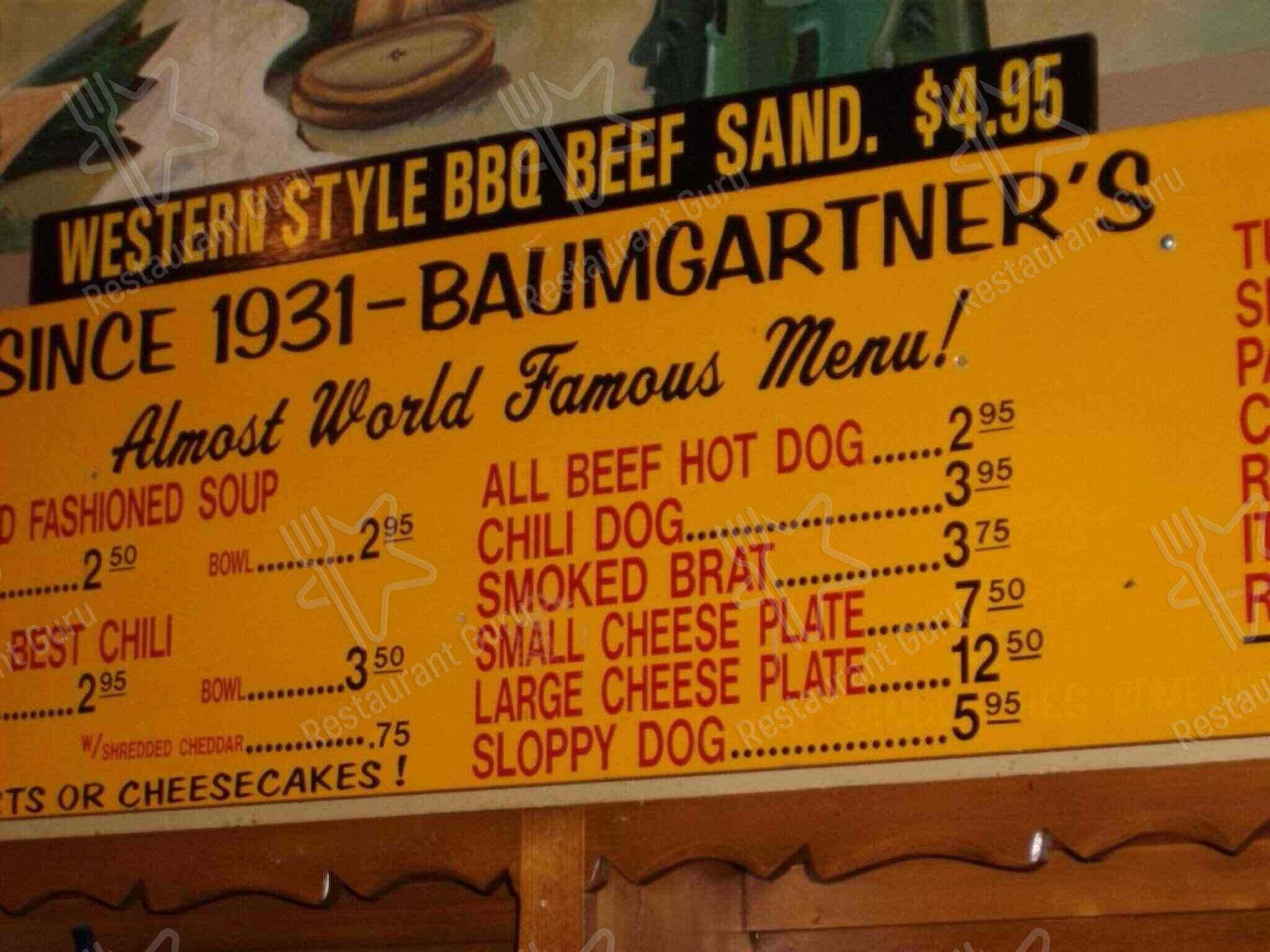 Menu at Baumgartner's Cheese Store & Tavern pub & bar, Monroe