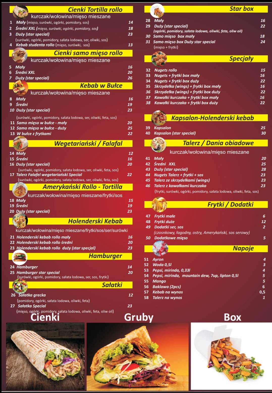 Menu at Bd Star kebab Piła restaurant, Pila