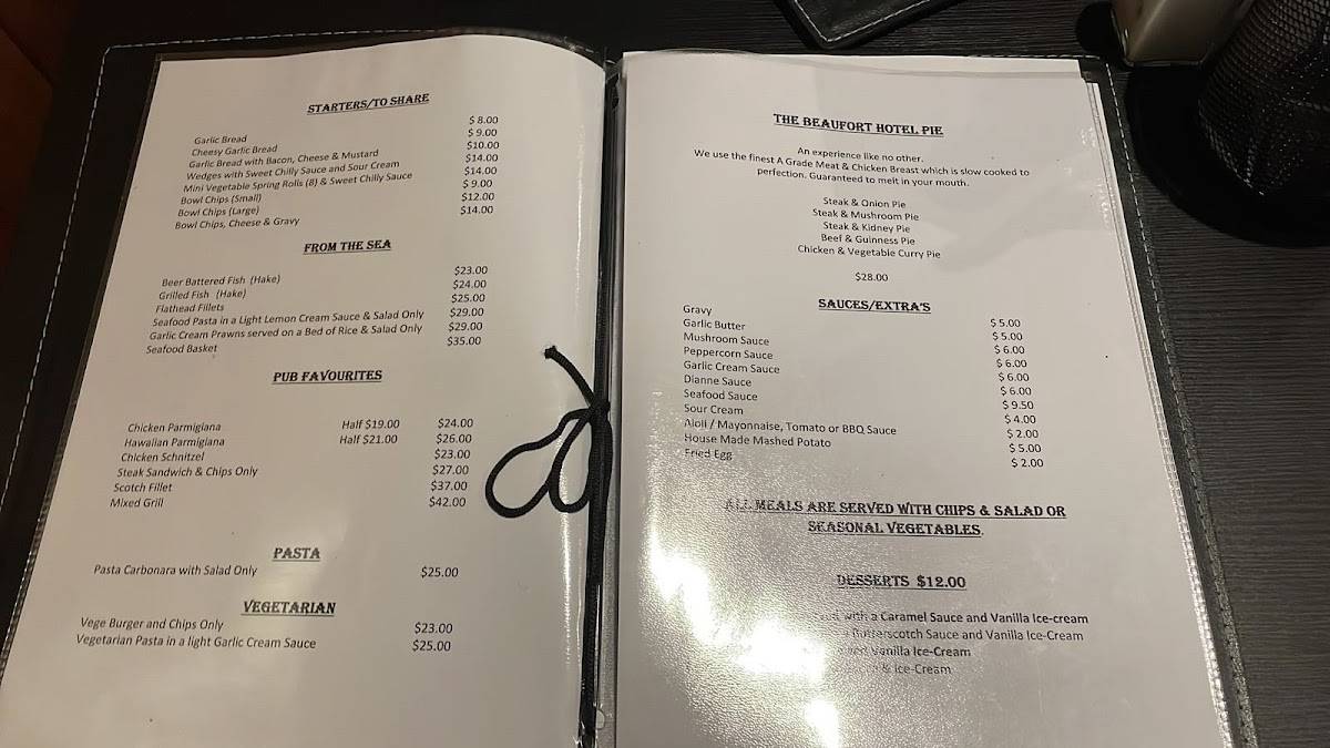 Menu at Beaufort Hotel pub & bar, Beaufort