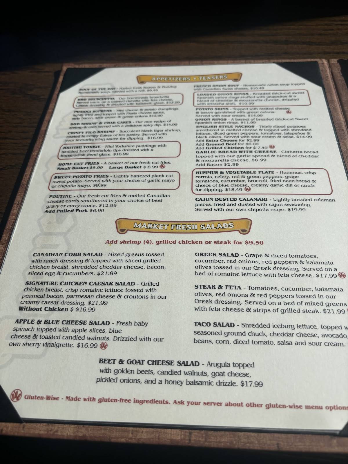 Menu at Beaver & Bulldog Sports Pub, Collingwood